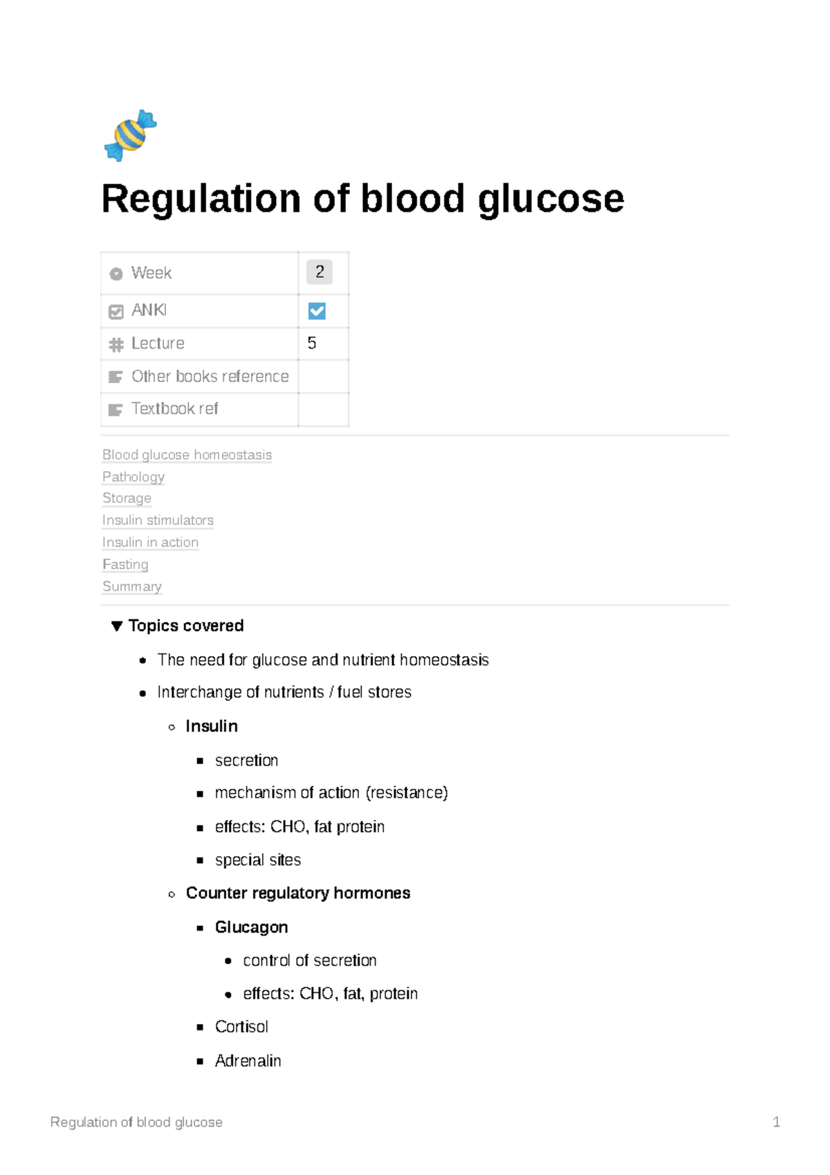 Lecture 5 - Regulation of blood glucose - 🍬 Regulation of blood glucose ...