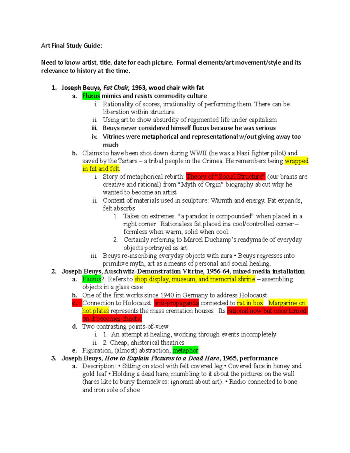 Art Final Study Guide - Summary Post War/Cold War:Art 1945-2000 - Art ...