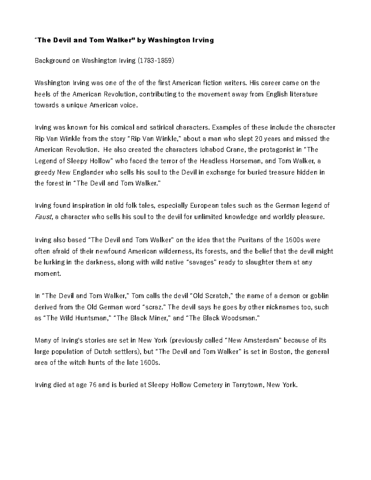 The Deviland Tom Walker Shortstorylessonwithvocabularyandtest-1 - “The ...