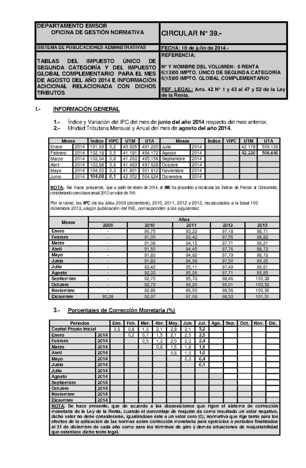 Circu 39 - DEPARTAMENTO EMISOR OFICINA DE GESTIÓN NORMATIVA CIRCULAR N ...