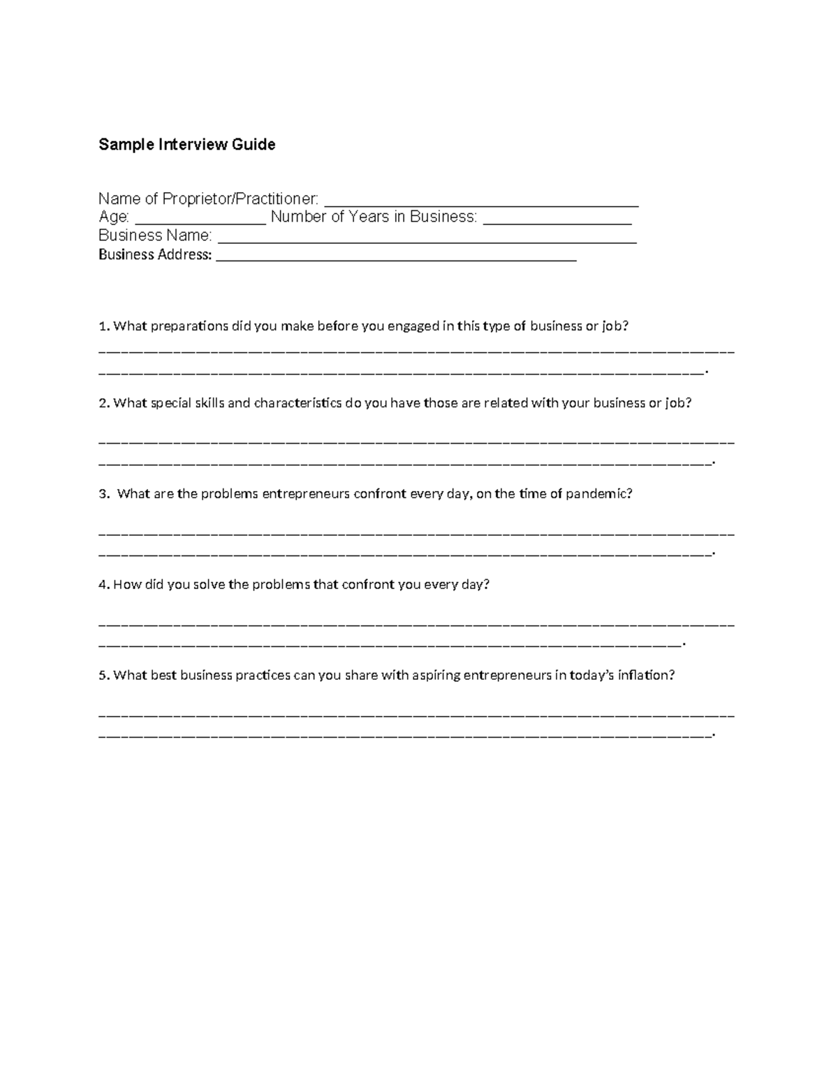 Sample-Interview-Guide - Sample Interview Guide Name of Proprietor ...