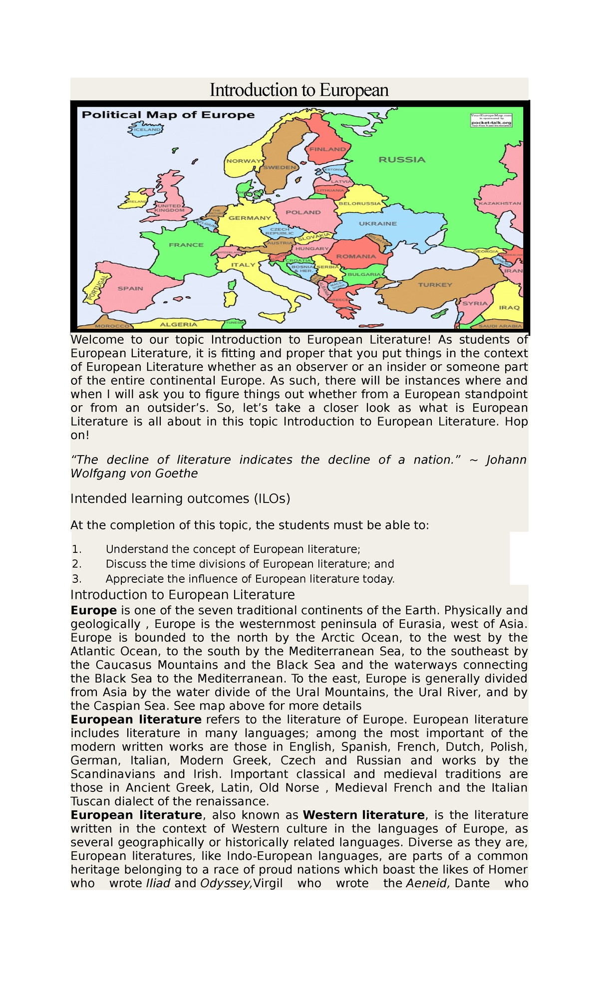 Introduction to European Period - Introduction to European Welcome to ...