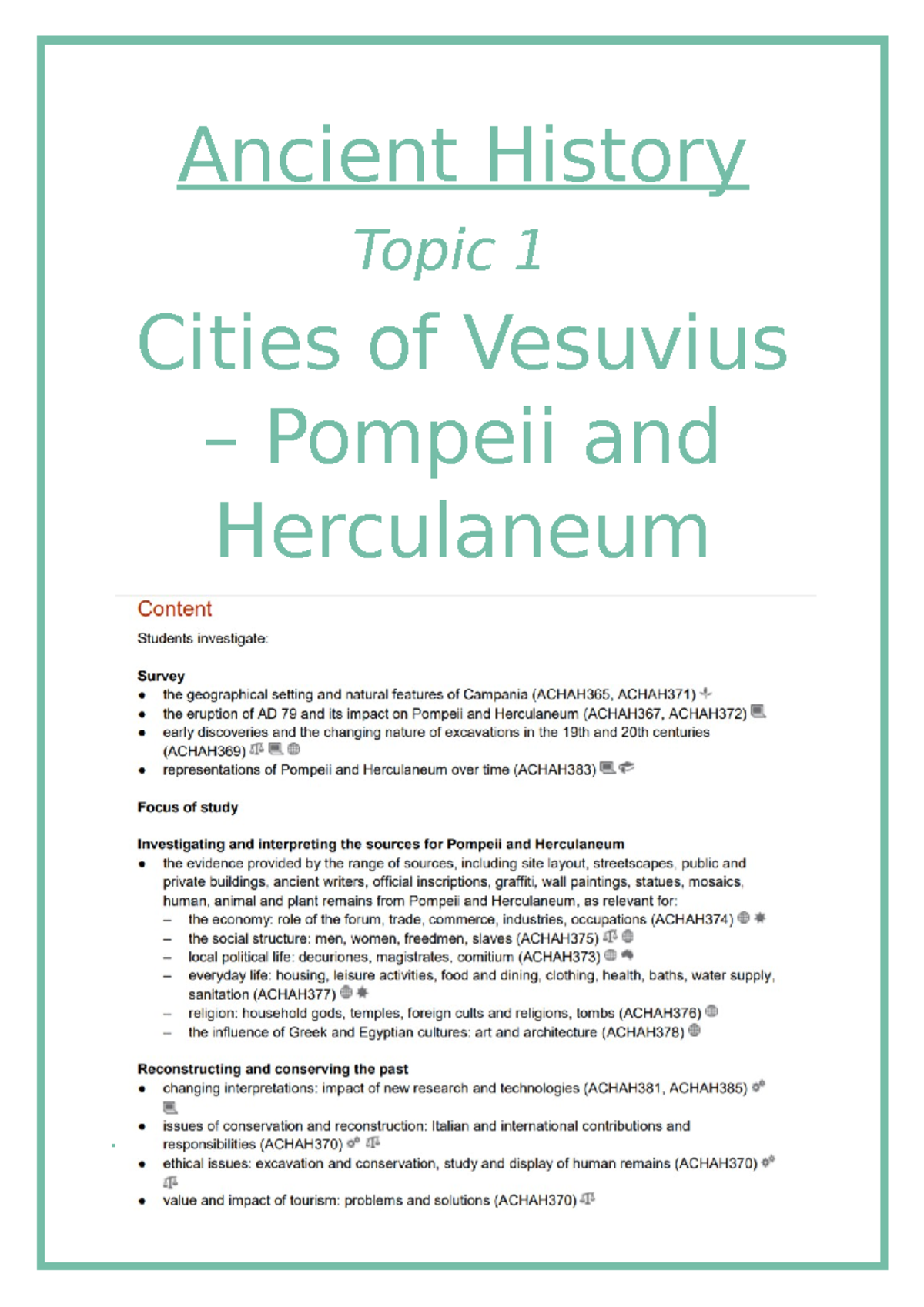 Ancient History Topic 1 Notes - Pompeii & Herculaneum - Ancient History ...
