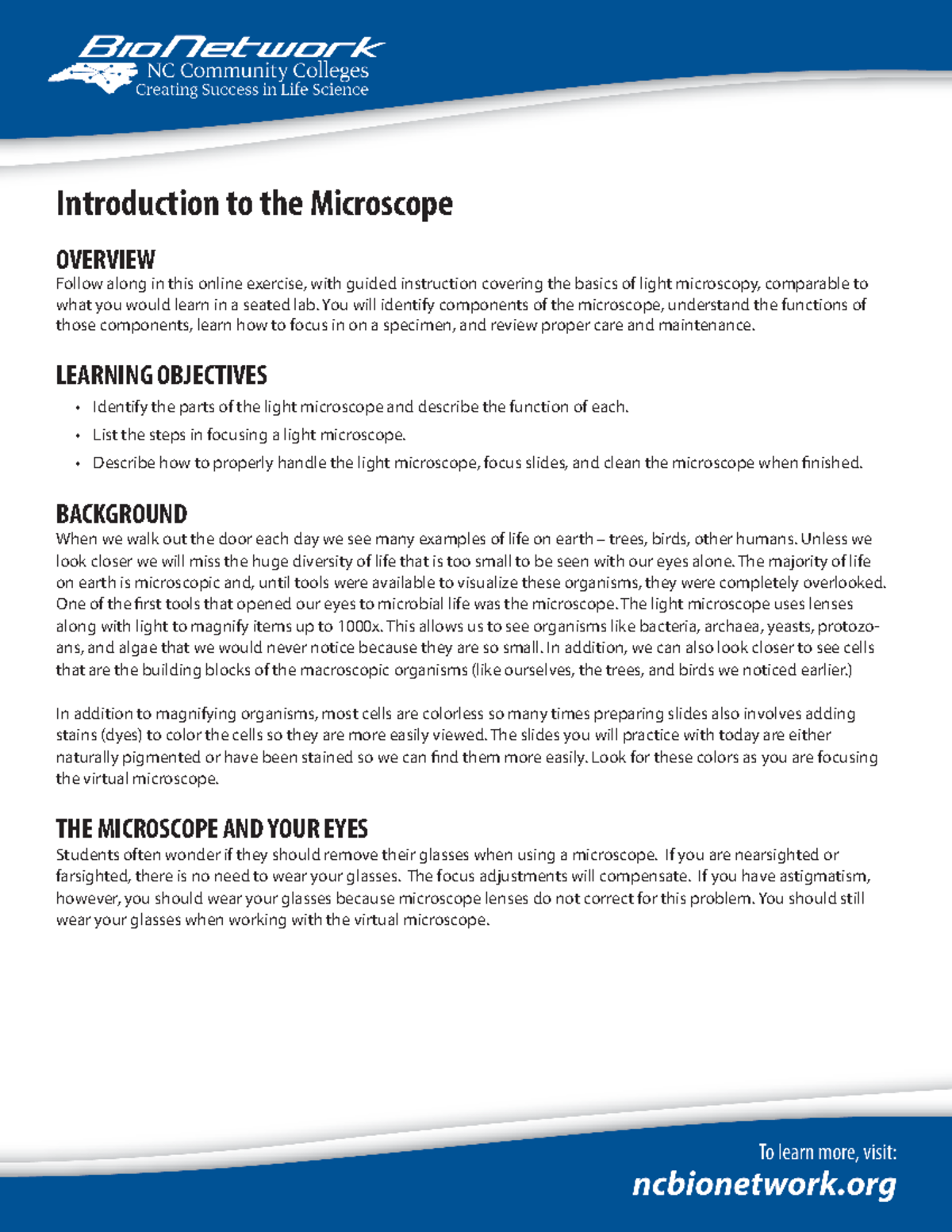 Instructions for Microscope Assignment - Introduction to the Microscope ...