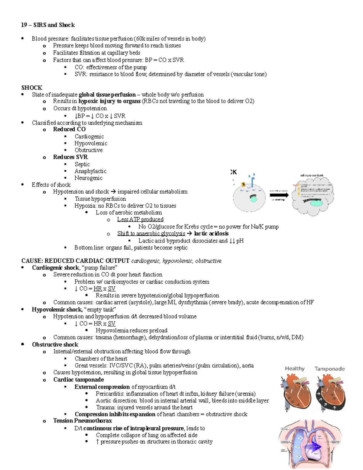 19 - SIRS and Shock - 19 – SIRS and Shock Blood pressure: facilitates ...