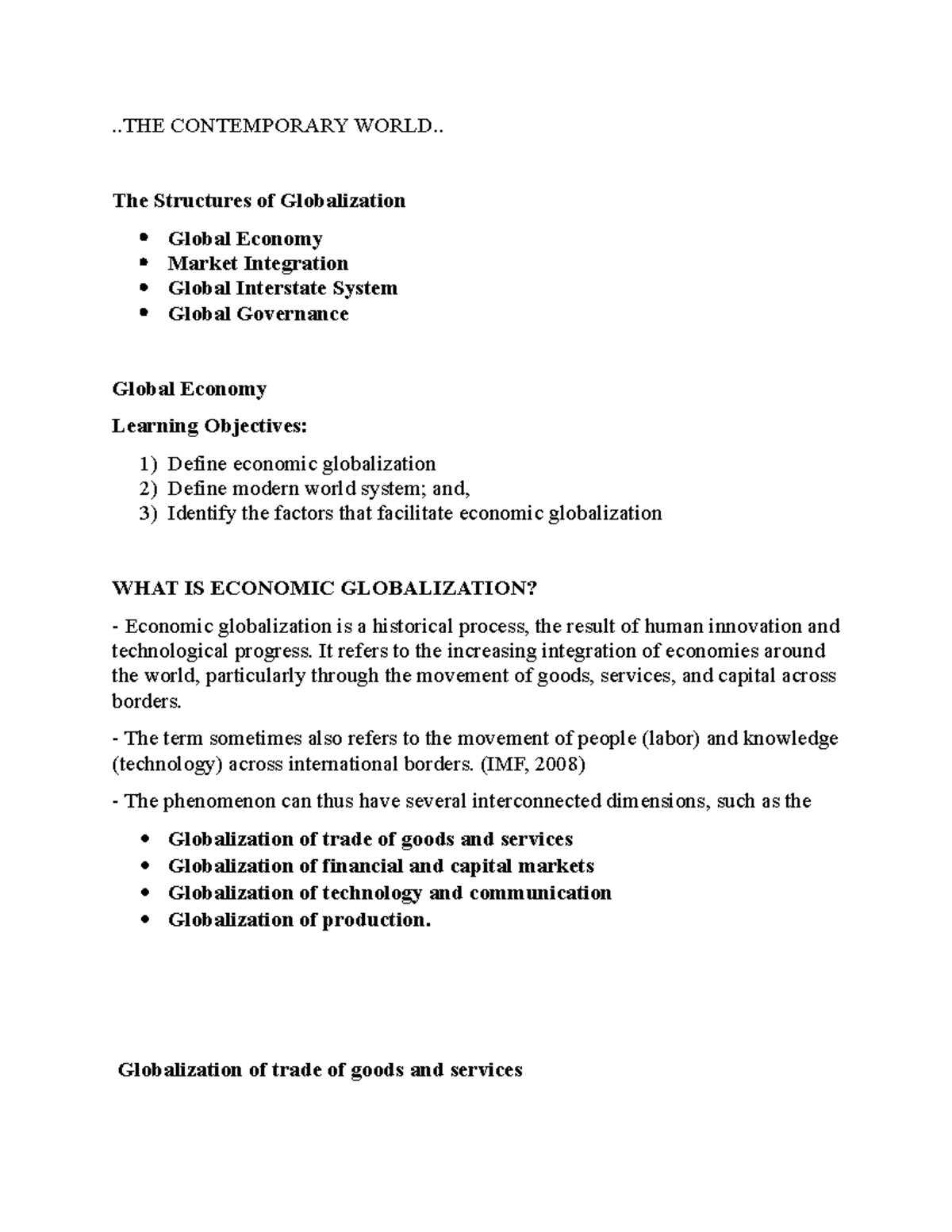 Pp - . CONTEMPORARY WORLD.. The Structures of Globalization Global ...