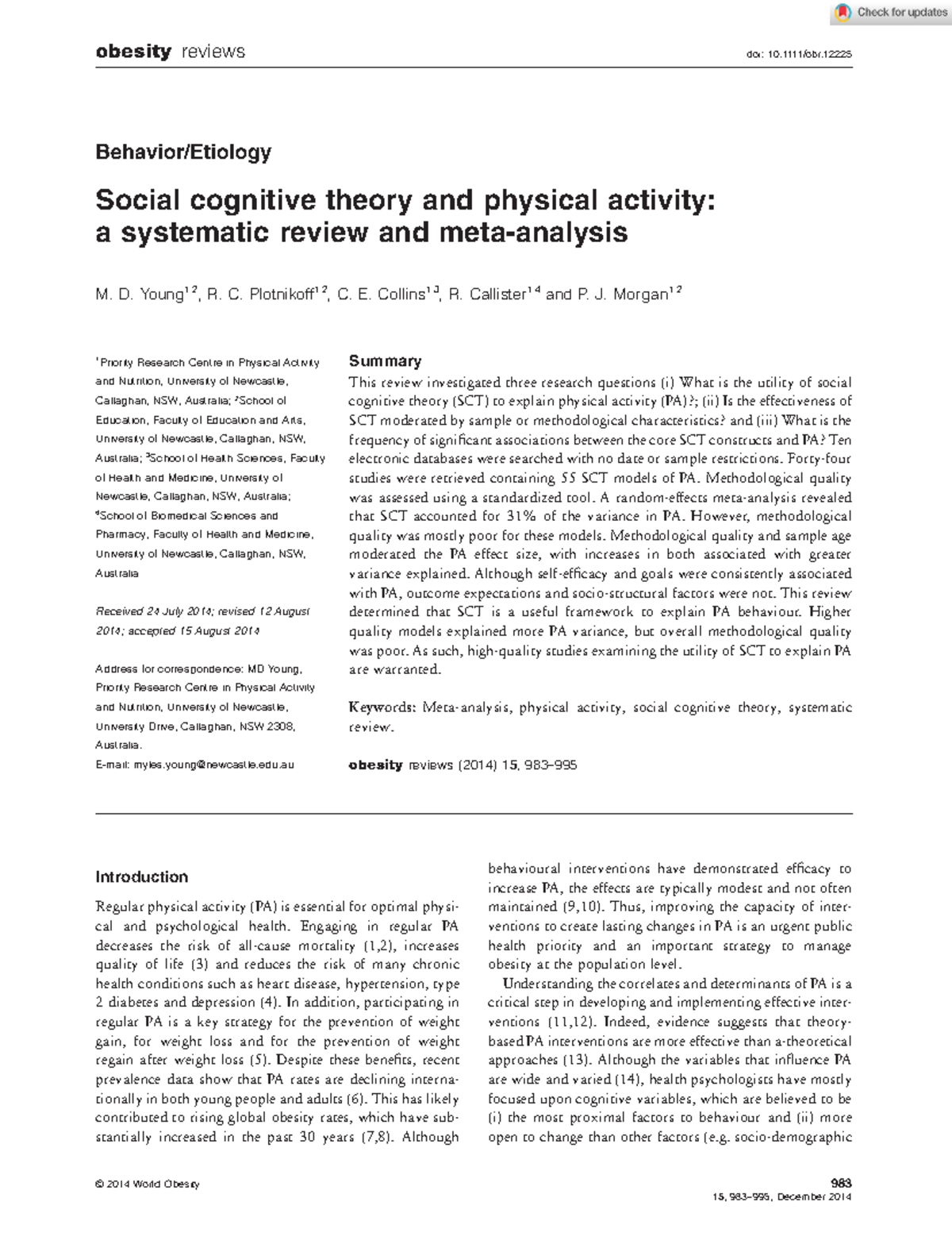 Obesity Reviews - 2014 - Young - Behavior/Etiology Social cognitive ...