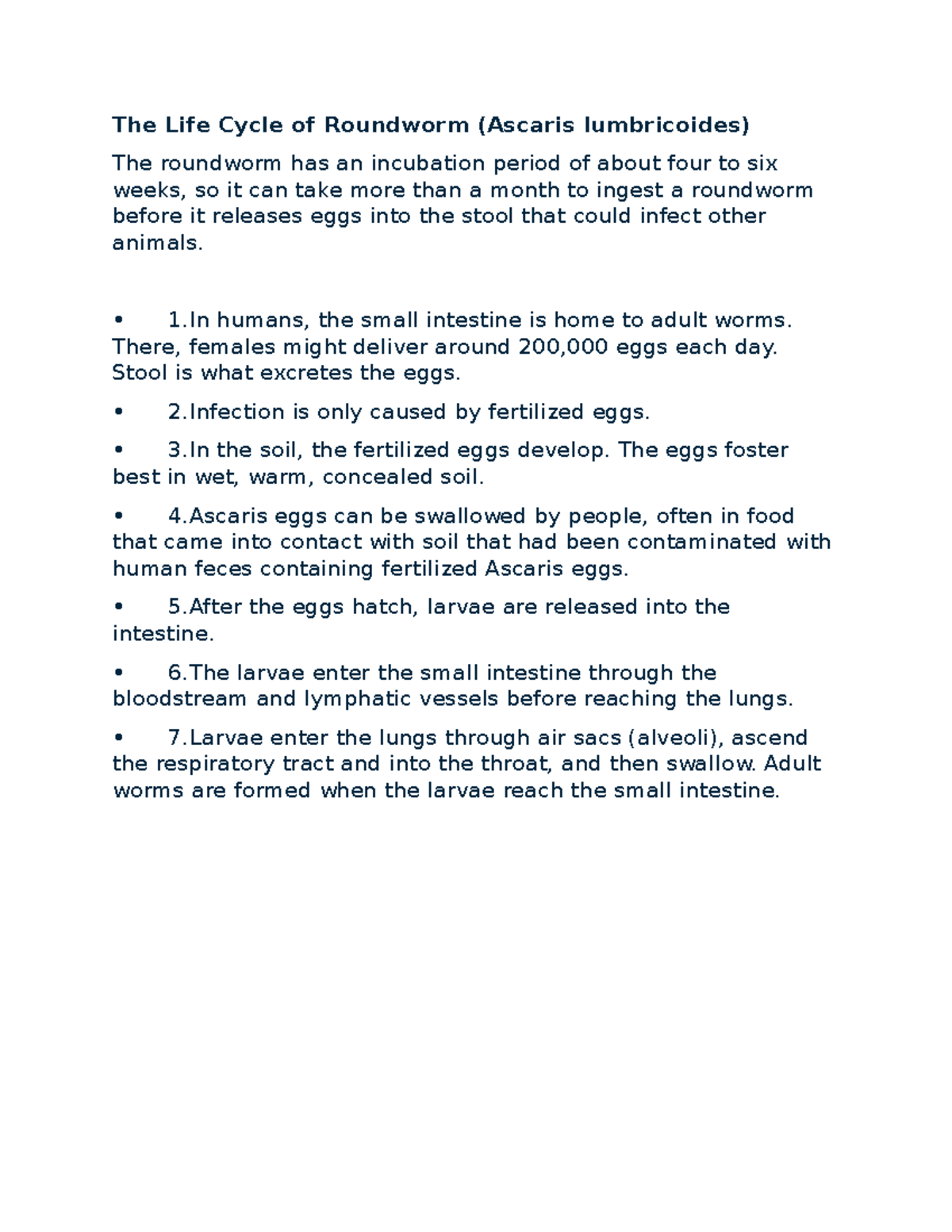 The Life Cycle of Roundworm - 1 humans, the small intestine is home to ...
