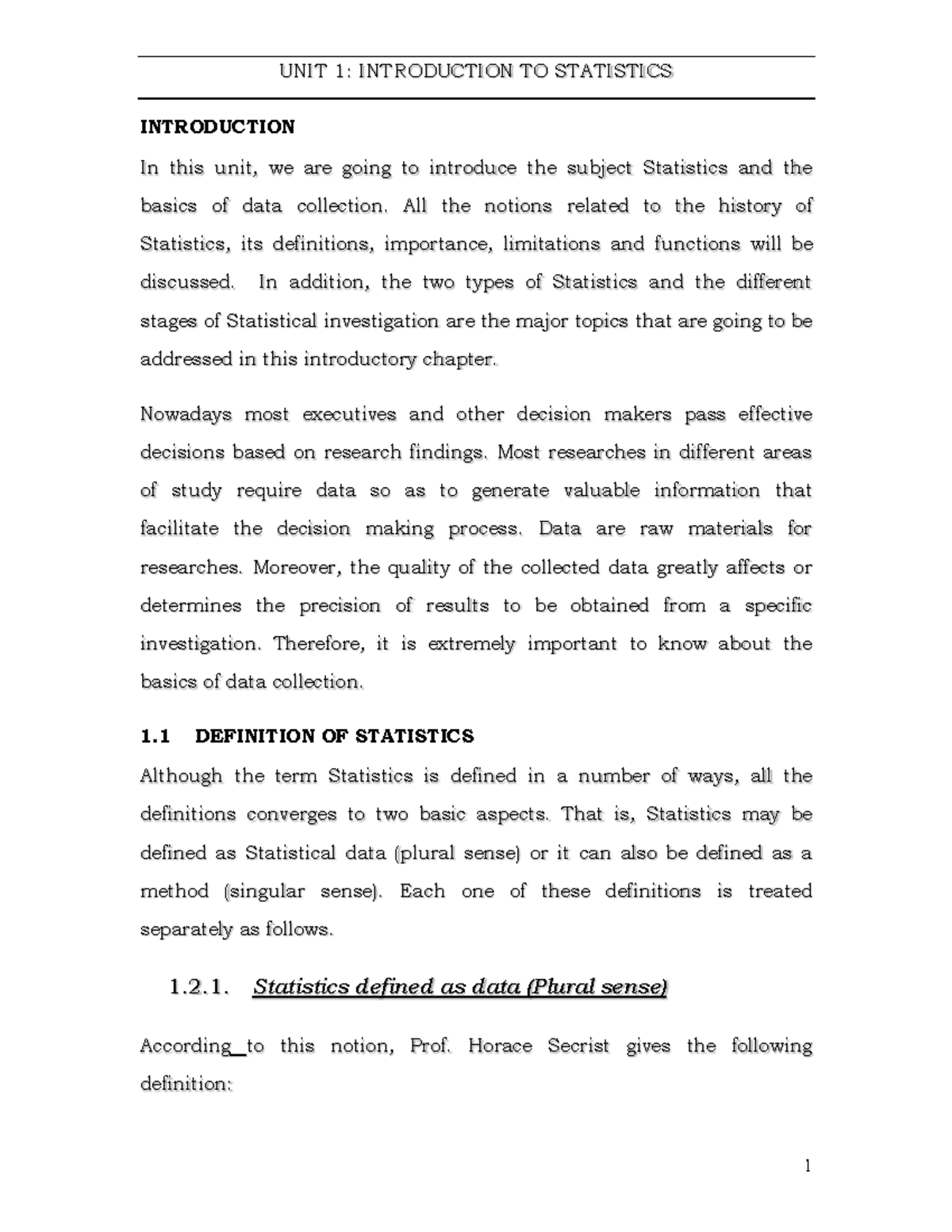 UNIT 1 Stat I - supportive material for undergraduate program students ...