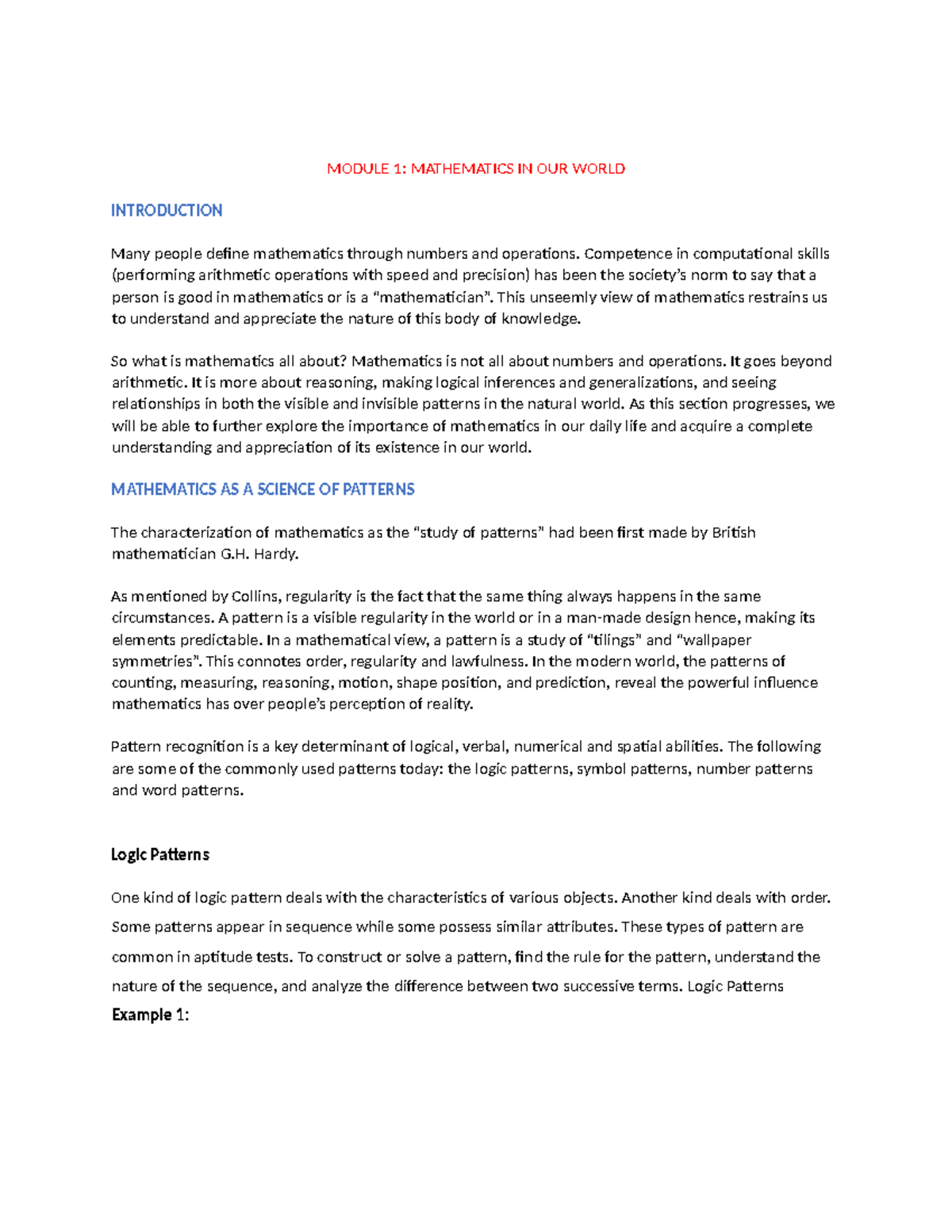 GEC 3 Module 1 Mathematics in Our World Autosaved - MODULE 1 ...
