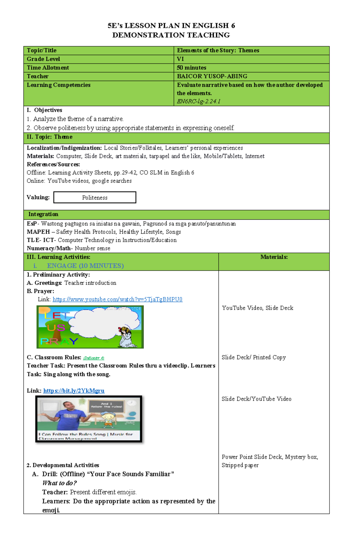 Ilide - Lesson plan in English 4 - 5E’s LESSON PLAN IN ENGLISH 6 ...