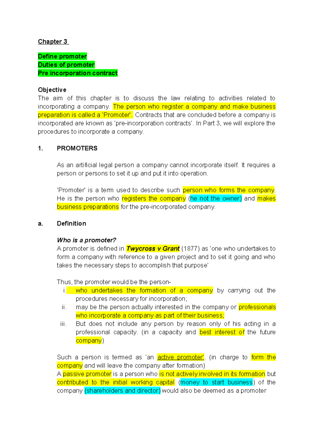 Chapter 3. Promoter - notes - Chapter 3 Define promoter Duties of ...
