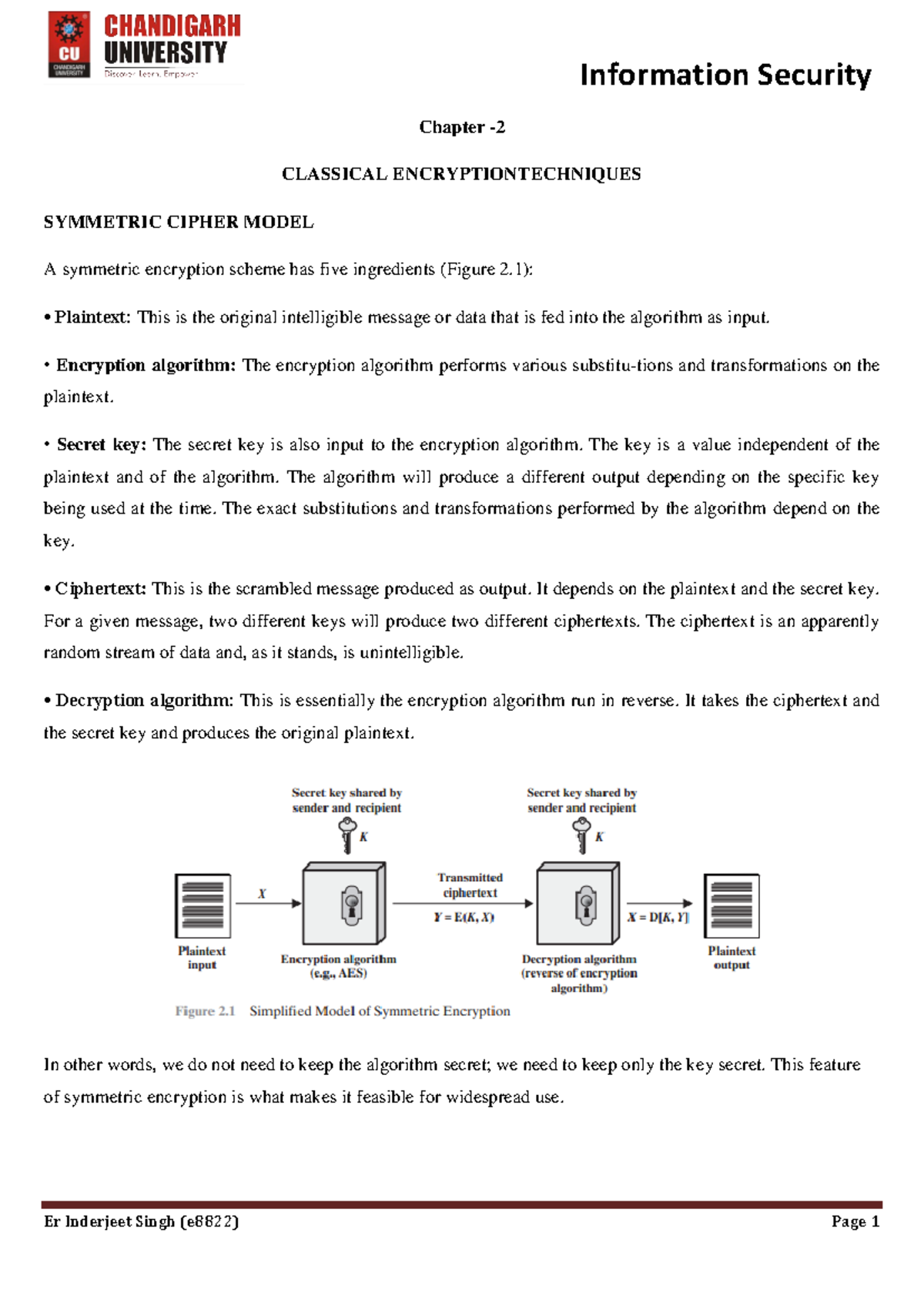 UNit-1 - Chapter 2 - notes - Chapter - CLASSICAL ENCRYPTIONTECHNIQUES ...