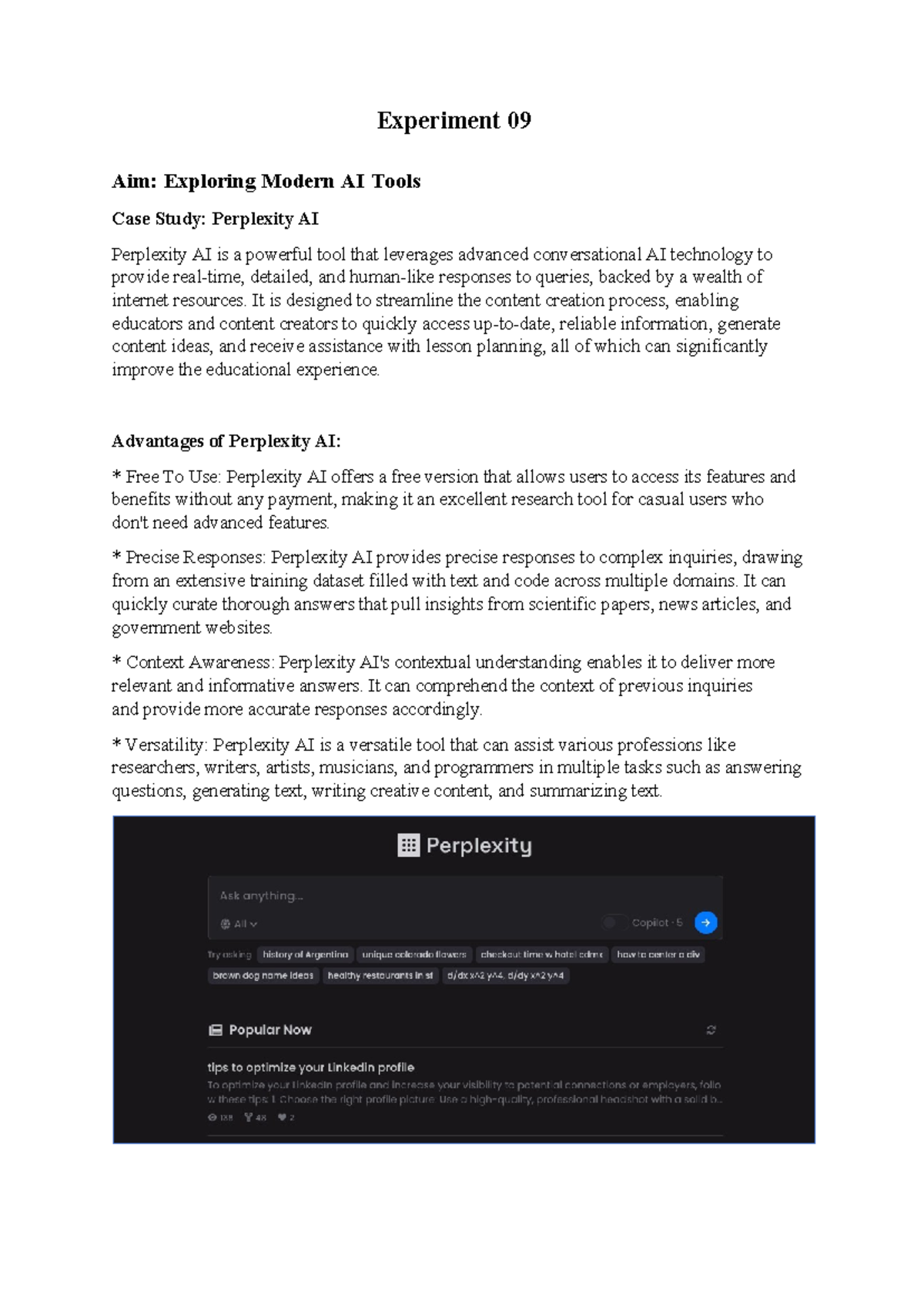 AI EXP 09 - NaSjsjdndndbcbcbcbcbc - Experiment 09 Aim: Exploring Modern ...