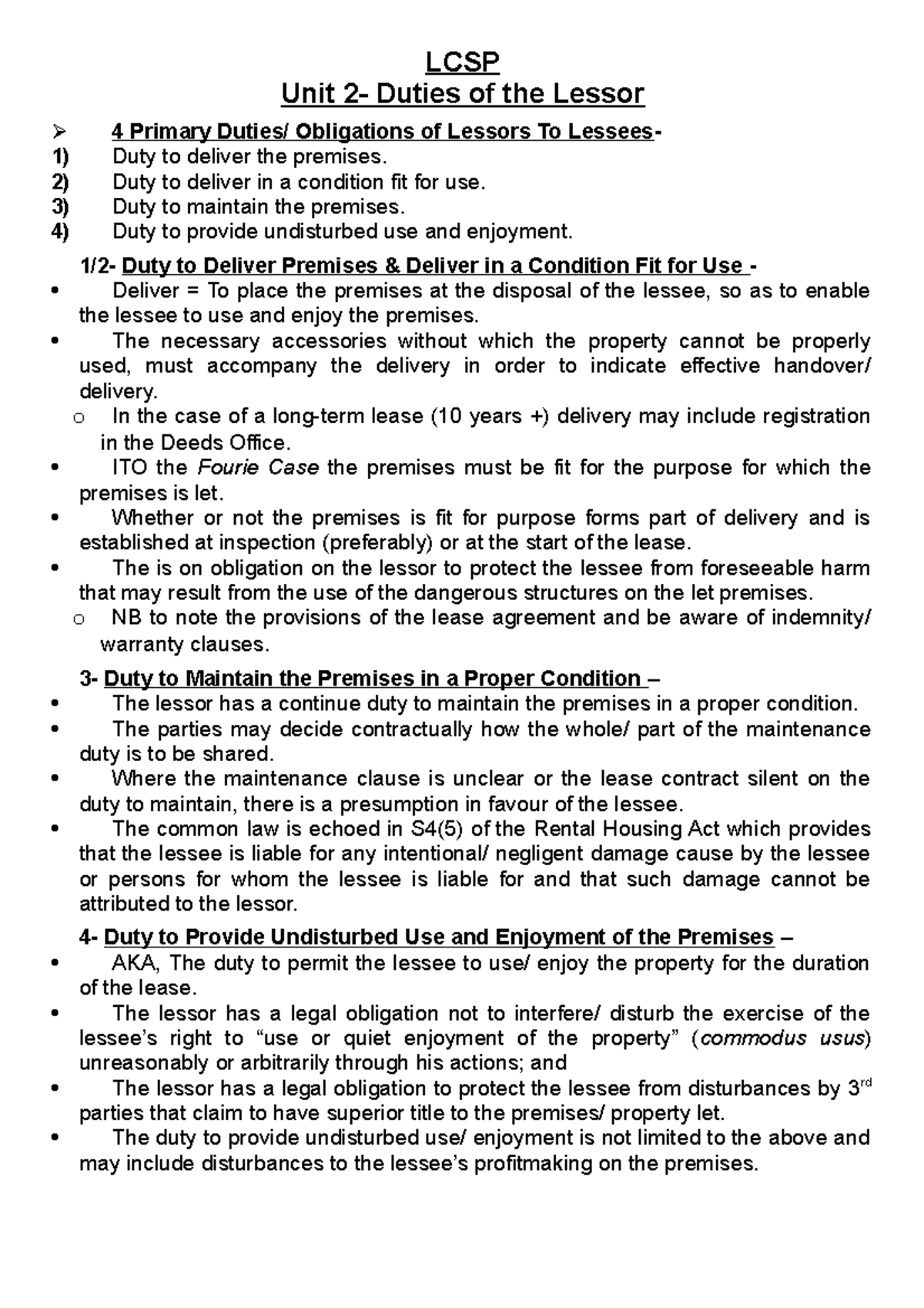 LCSP Lease Duties of the Lessor - LCSP Unit 2- Duties of the Lessor 4 ...