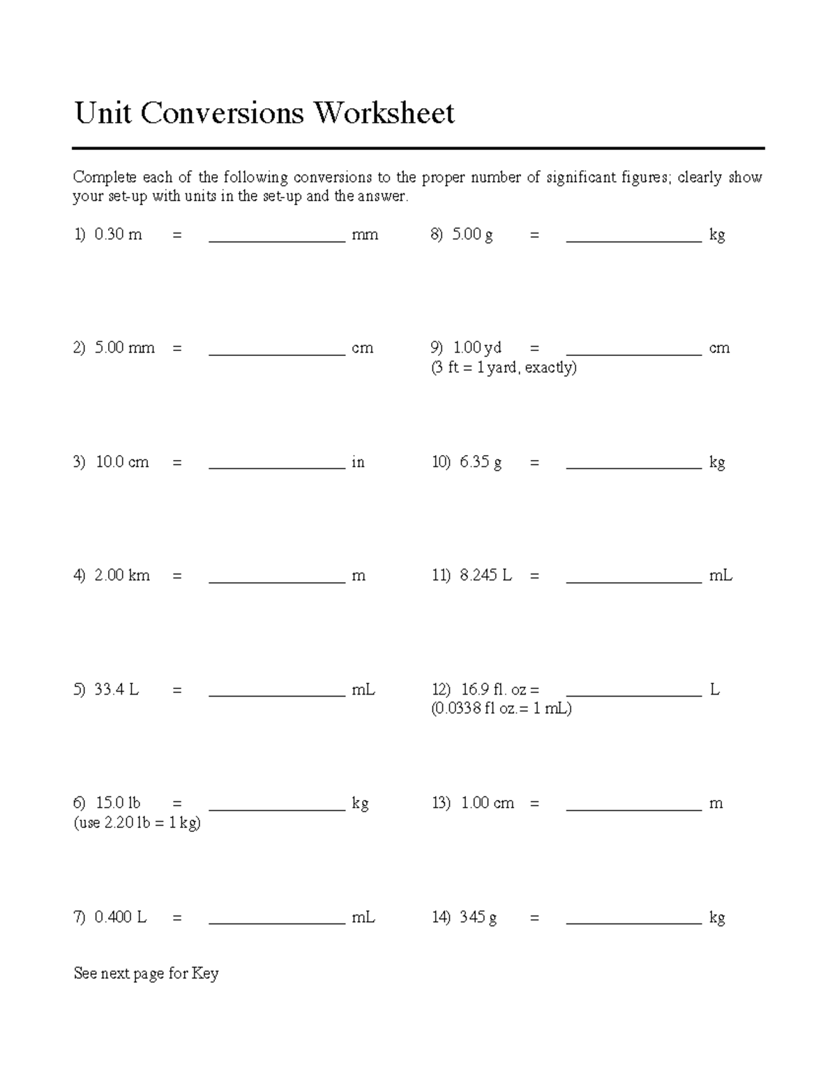 Unit Conversion Worksheet Pdf