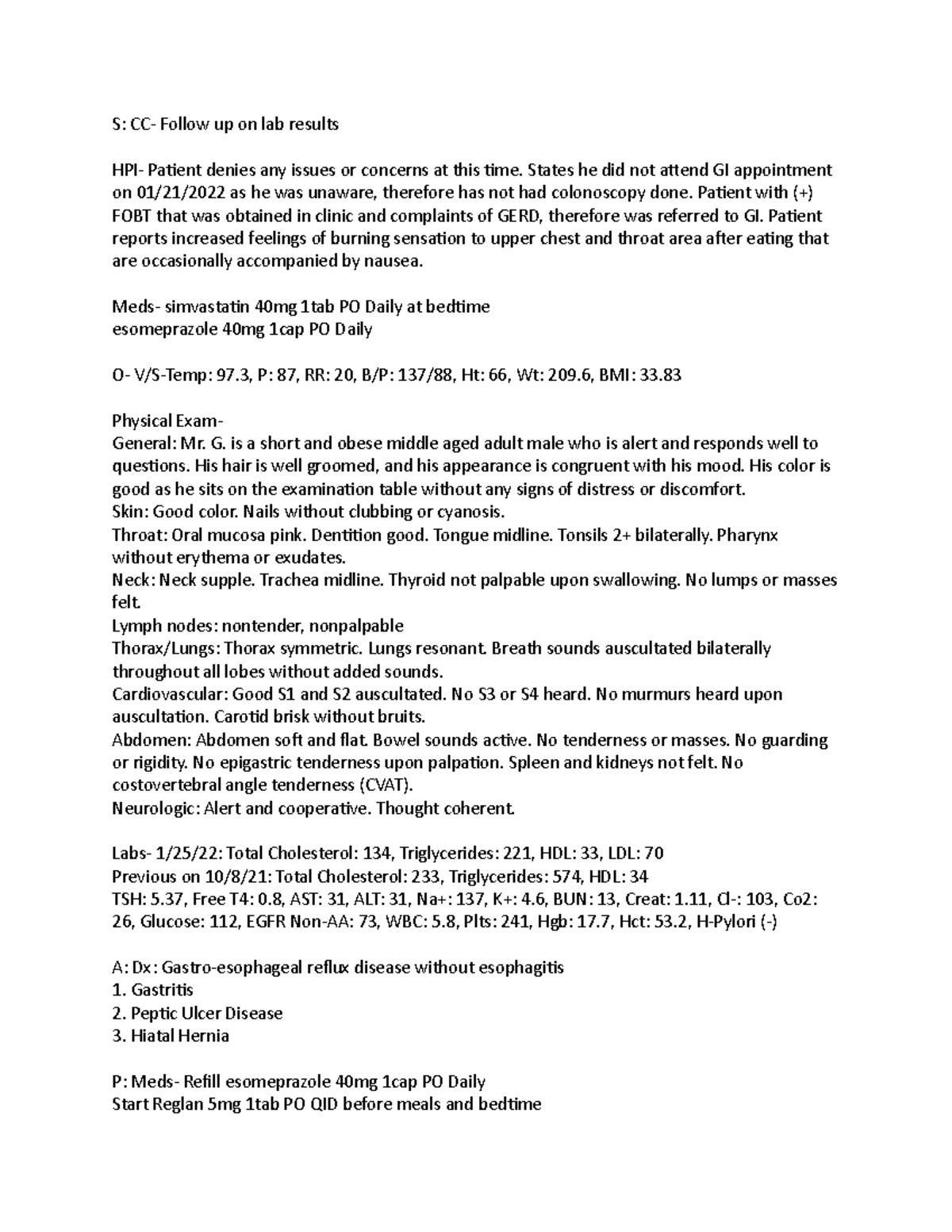 Example of new complaint with preexisting chronic condition - S: CC ...