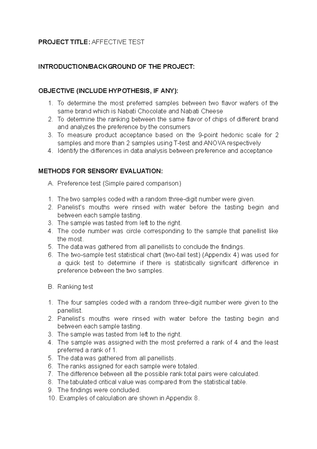 Report FST568 Affective TEST - PROJECT TITLE: AFFECTIVE TEST ...