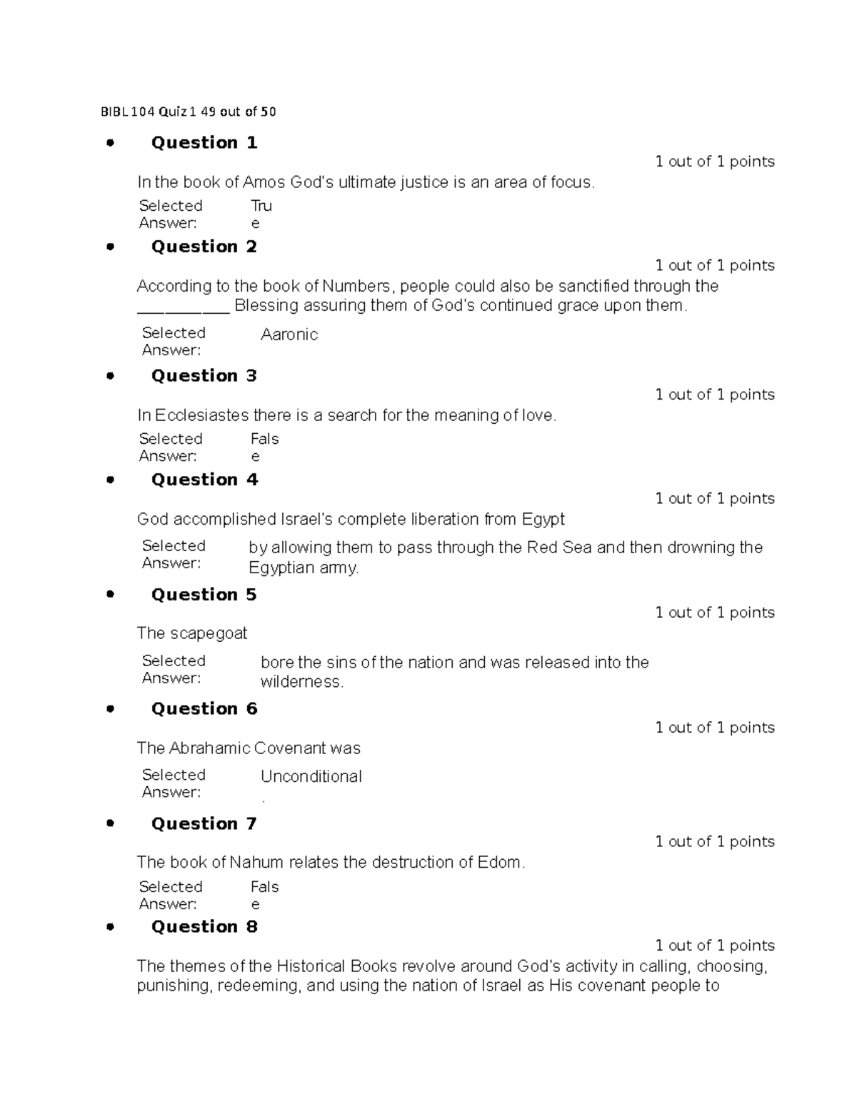 BIBL 104 Quiz 1 Test 2 - Questions and answers for Chapter 1 2nd ...