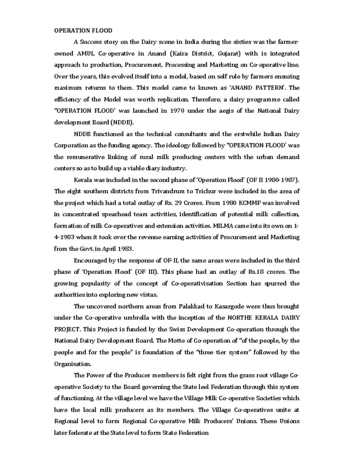 Operation flood - Notes - OPERATION FLOOD A Success story on the Dairy ...