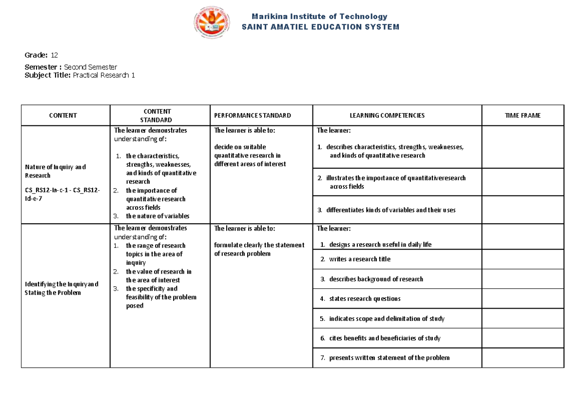 SHS-Applied Research-1-Course-Outline - SAINT AMATIEL EDUCATION SYSTEM ...
