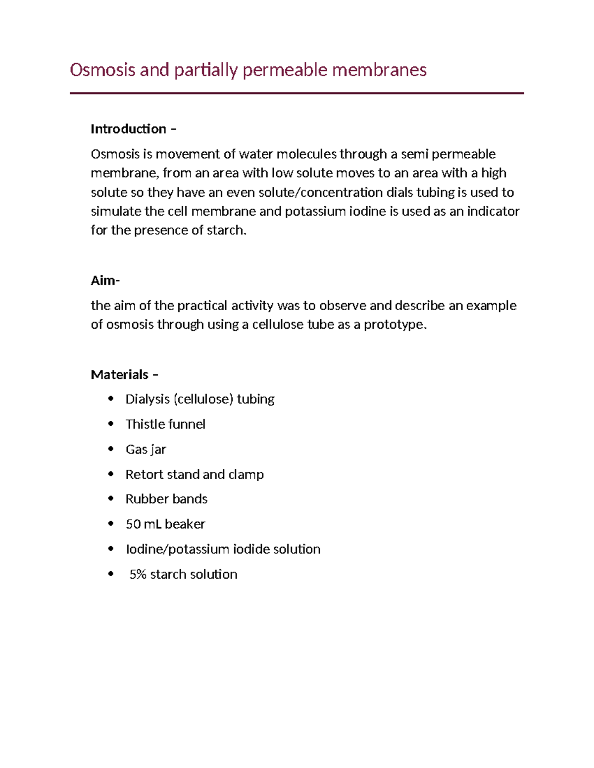 Osmosis sac - lol - Osmosis and partially permeable membranes ...