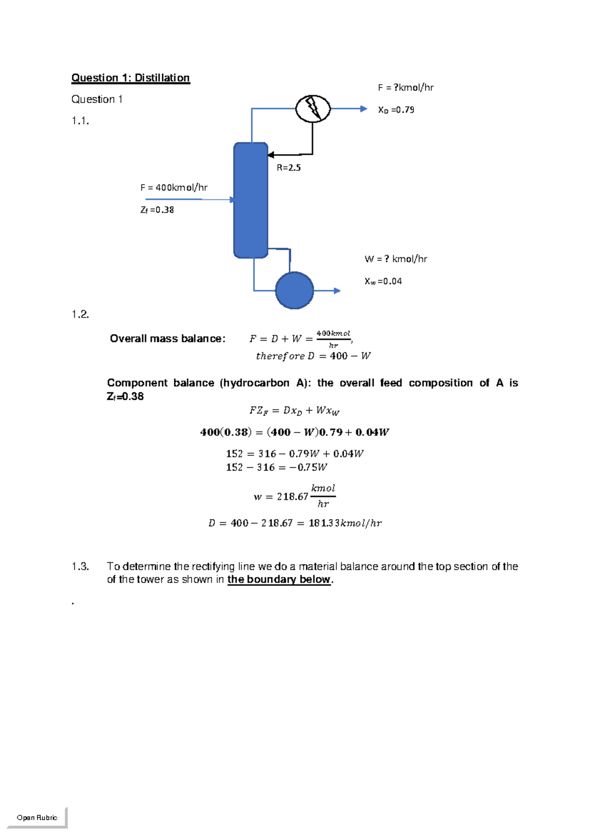 Additional Distillation memo - Question 1 : Distillation Question 1 1 ...
