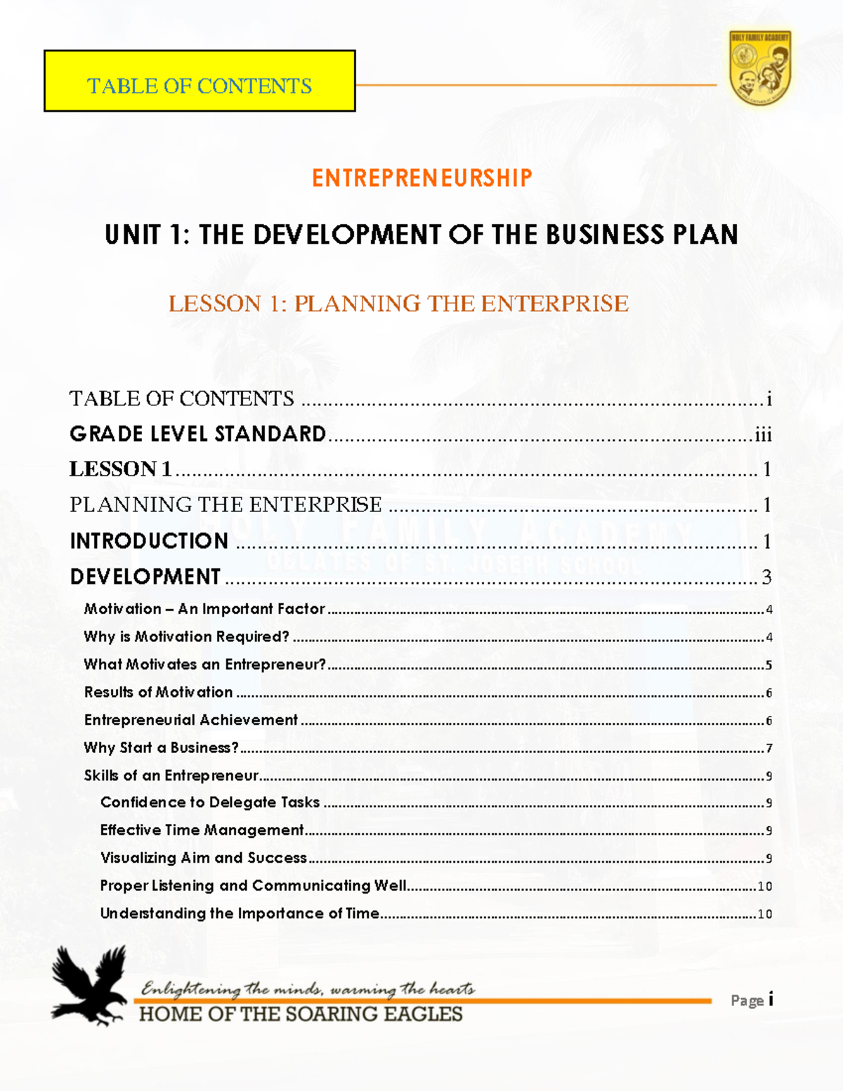 Entrep Business Enterprise - Page i ENTREPRENEURSHIP UNIT 1: THE ...