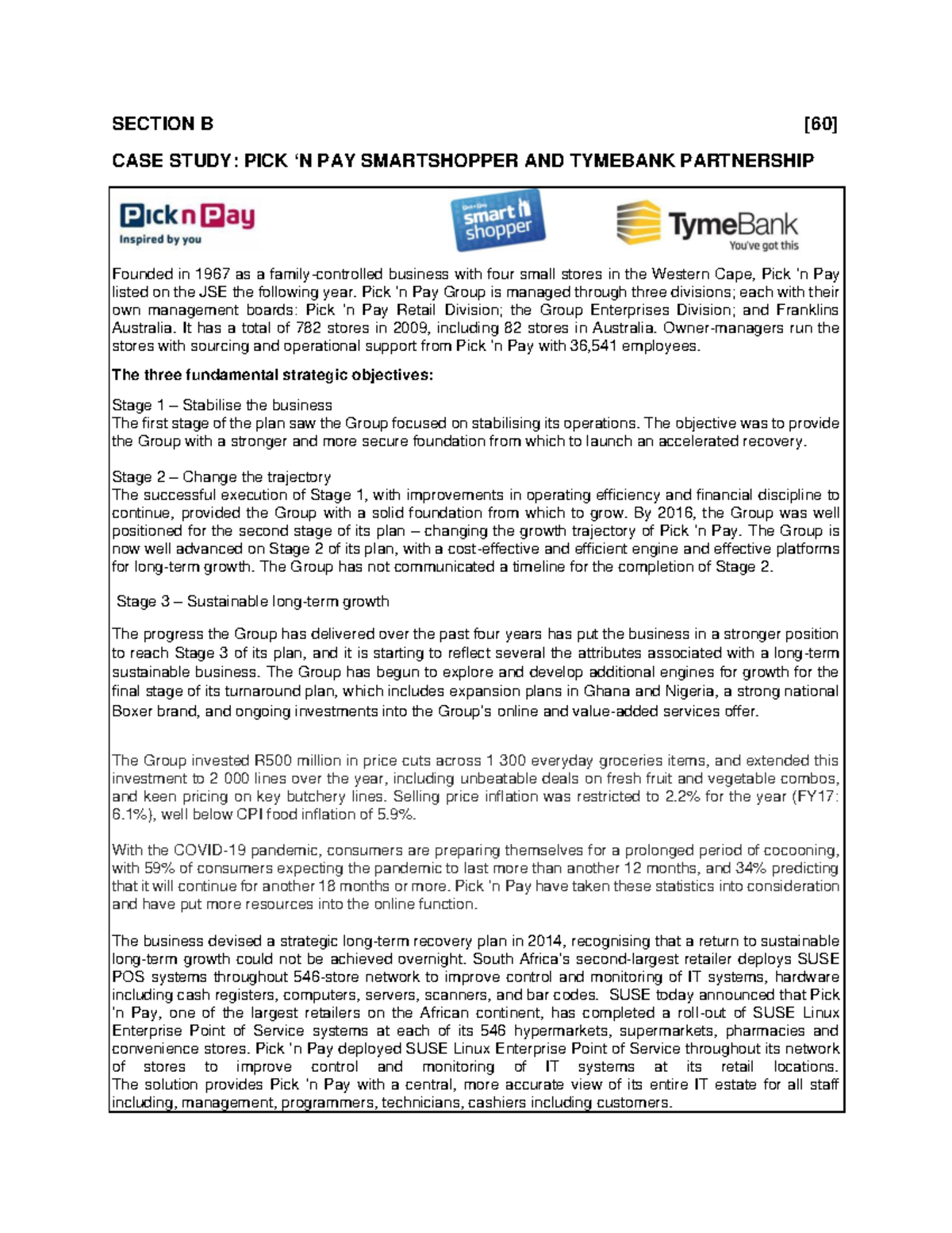 Case study - business management notes - SECTION B [60] CASE STUDY ...