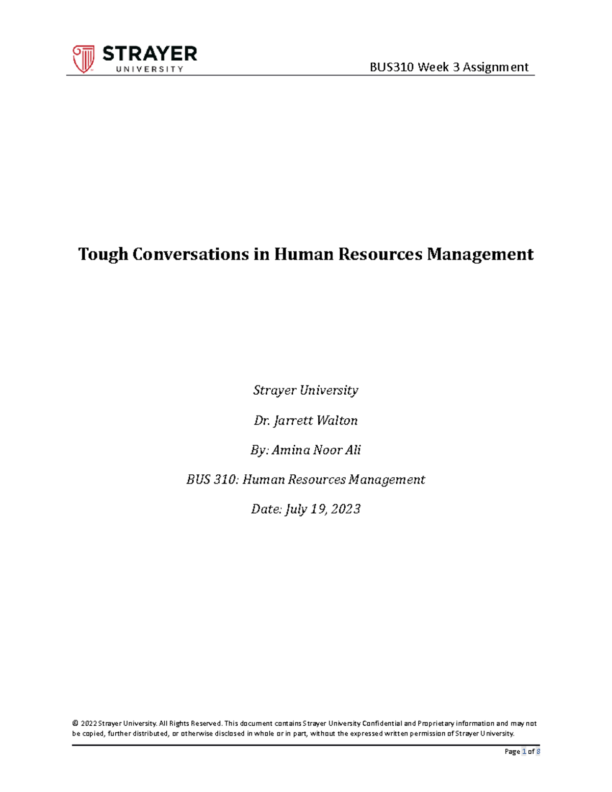 BUS310 Week 3 Assignment - Tough Conversations in Human Resources ...
