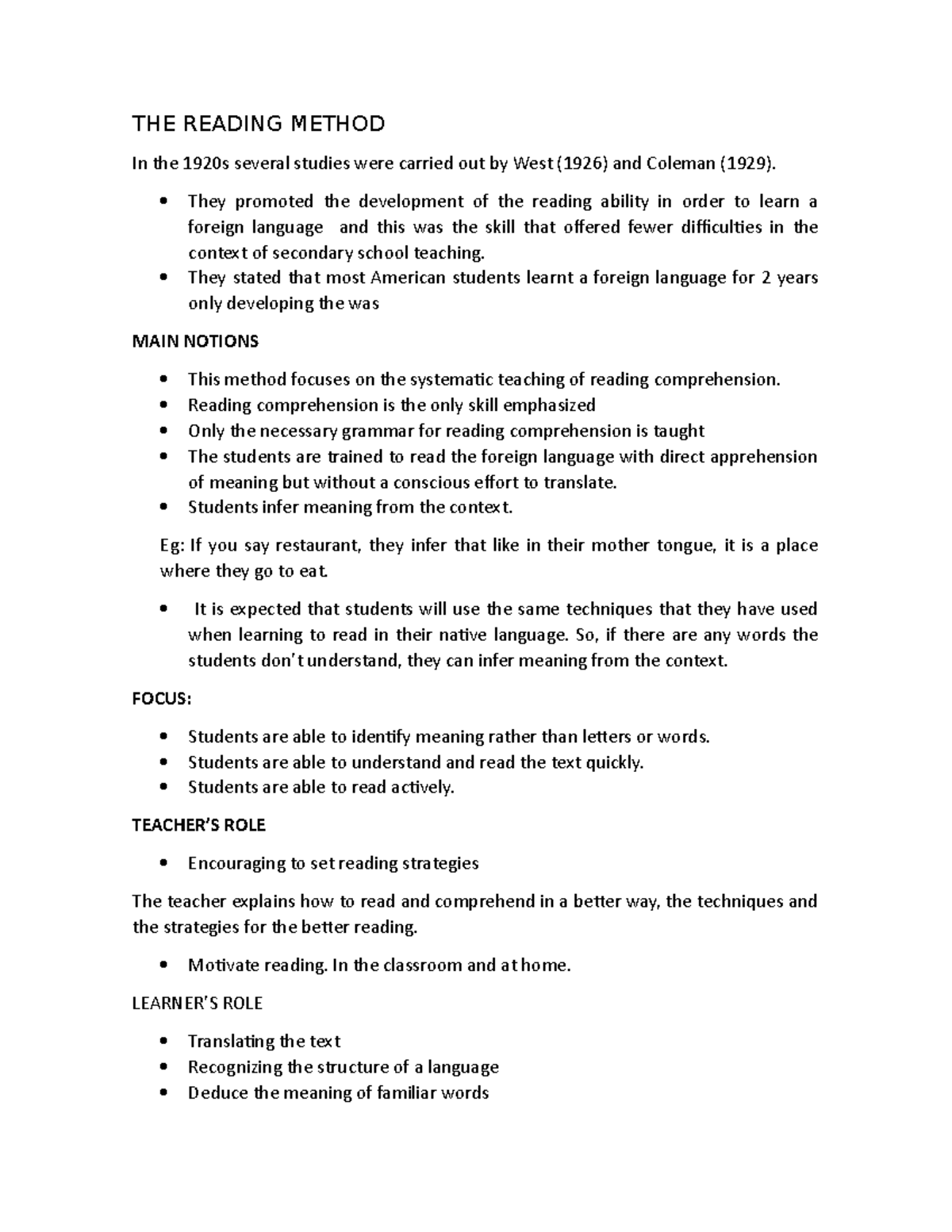 The Oral Approach and the Reading Method - THE READING METHOD In the ...