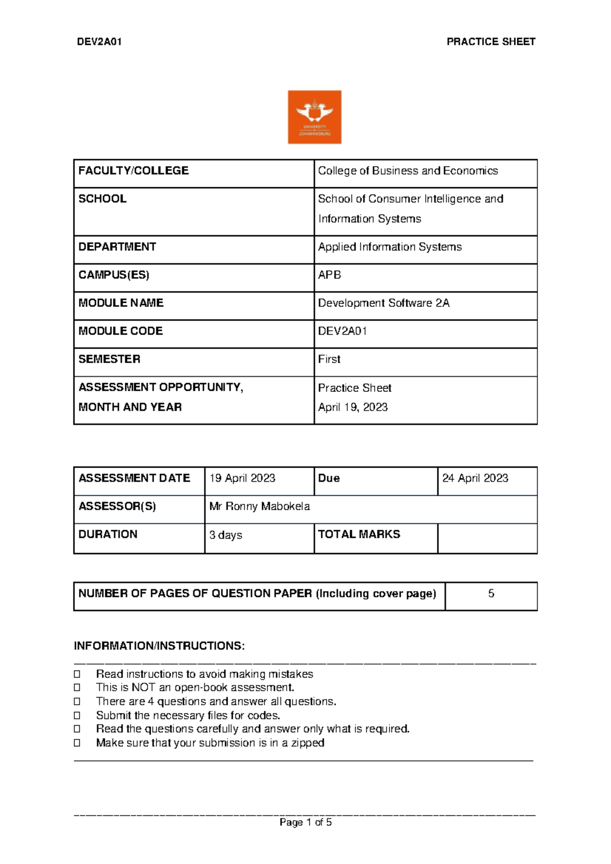 Development Software Practice Sheet - FACULTY/COLLEGE College of ...