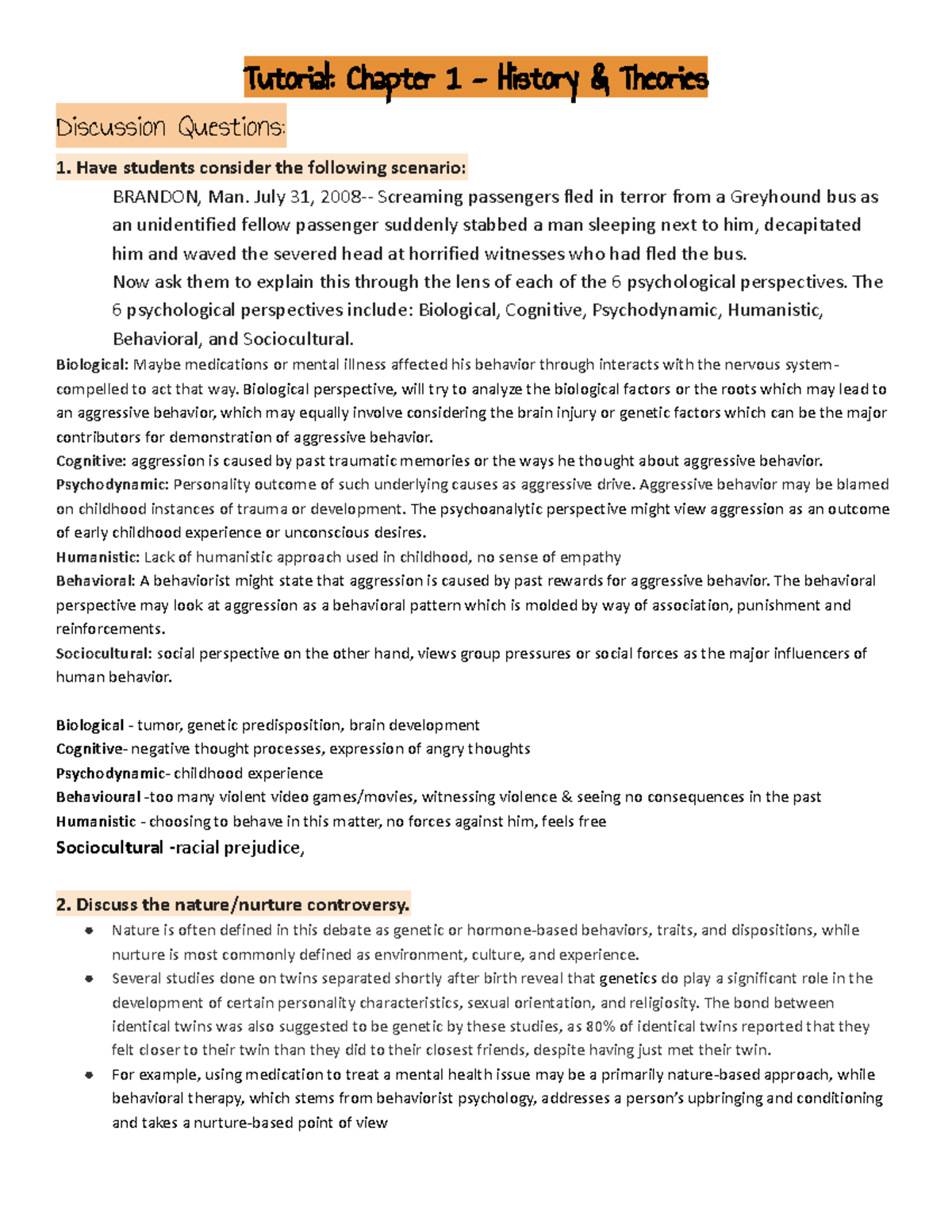 Tutorial Questions - Tutorial: Chapter 1 - History & Theories ...
