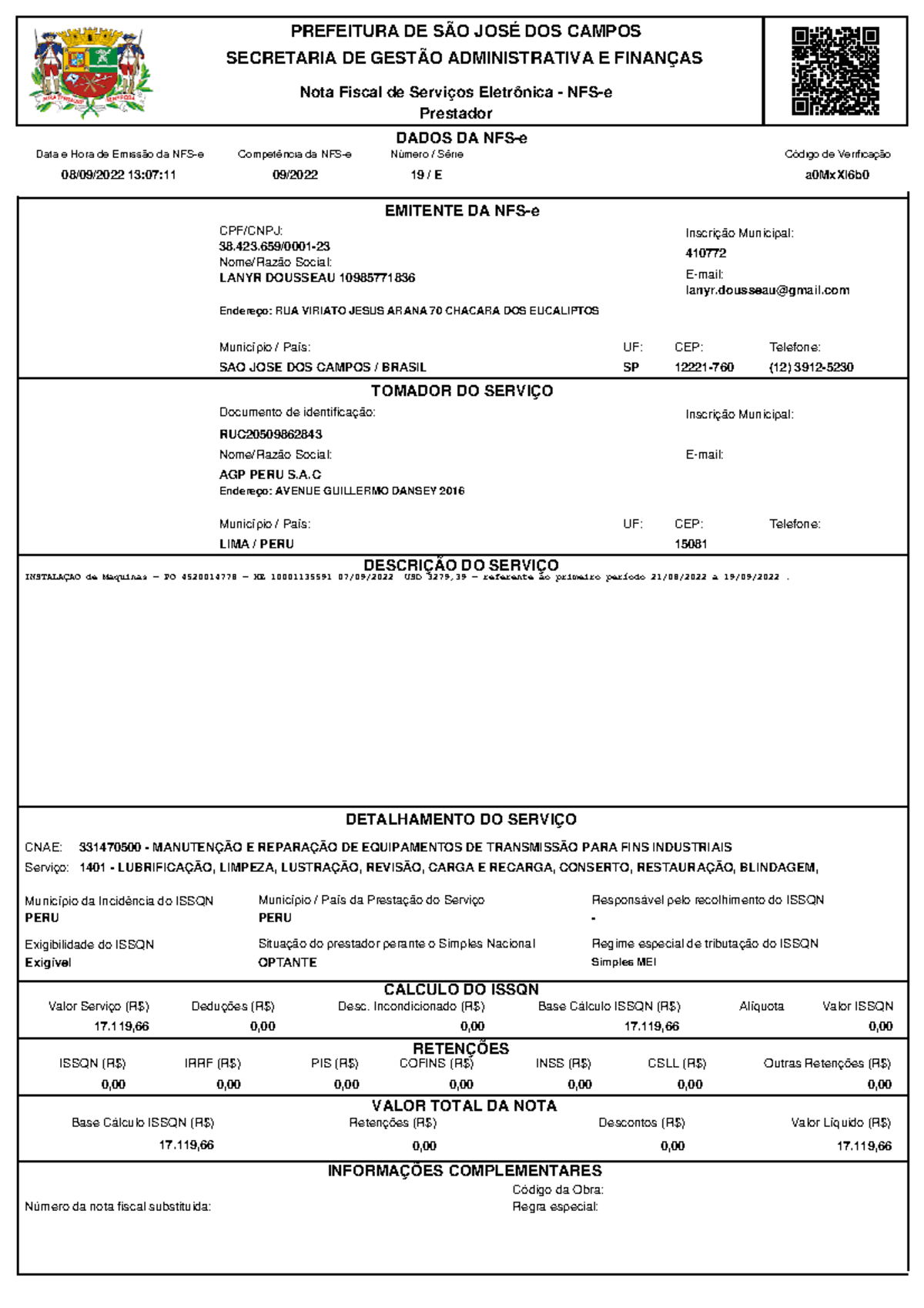 Nota Fiscal 6080616299855808538 - Número / Série 08/09/2022 13:07: Data ...