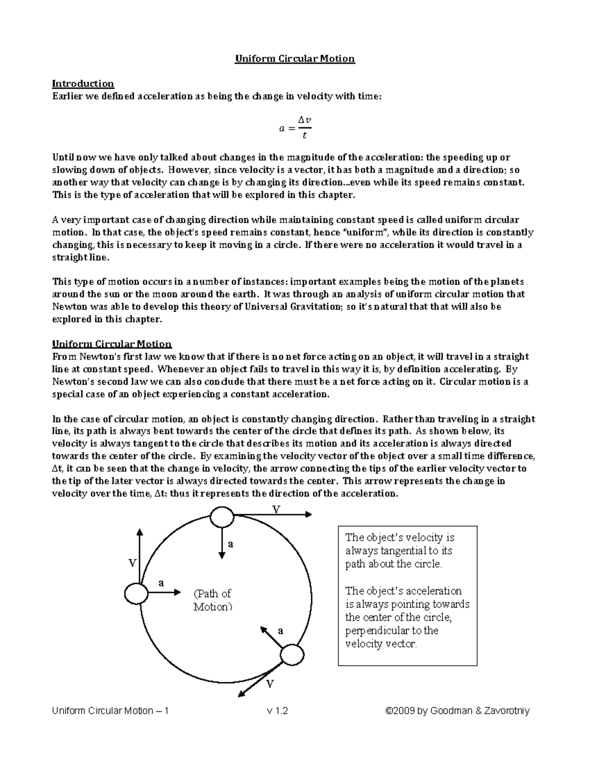 Uniform Circular Motion Chapter Textbook v 1-2 ...