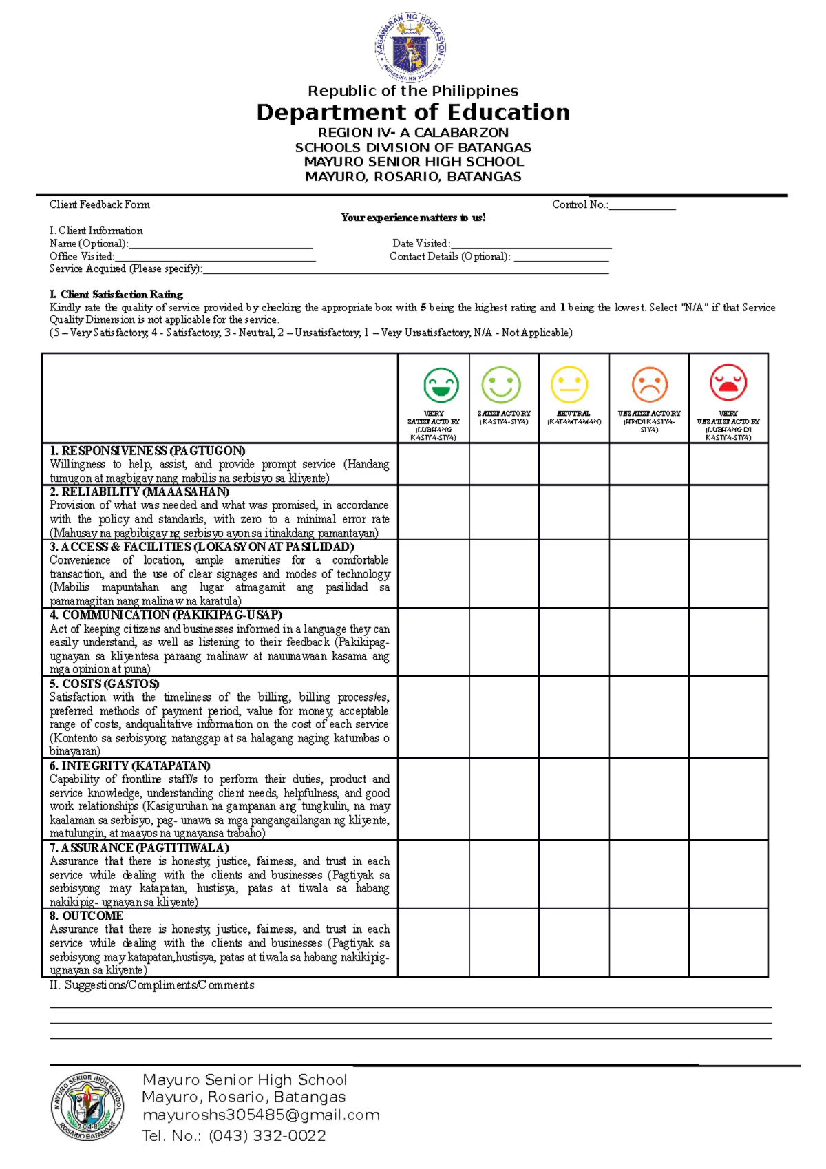SHS Feedback 2 - Republic of the Philippines Department of Education ...