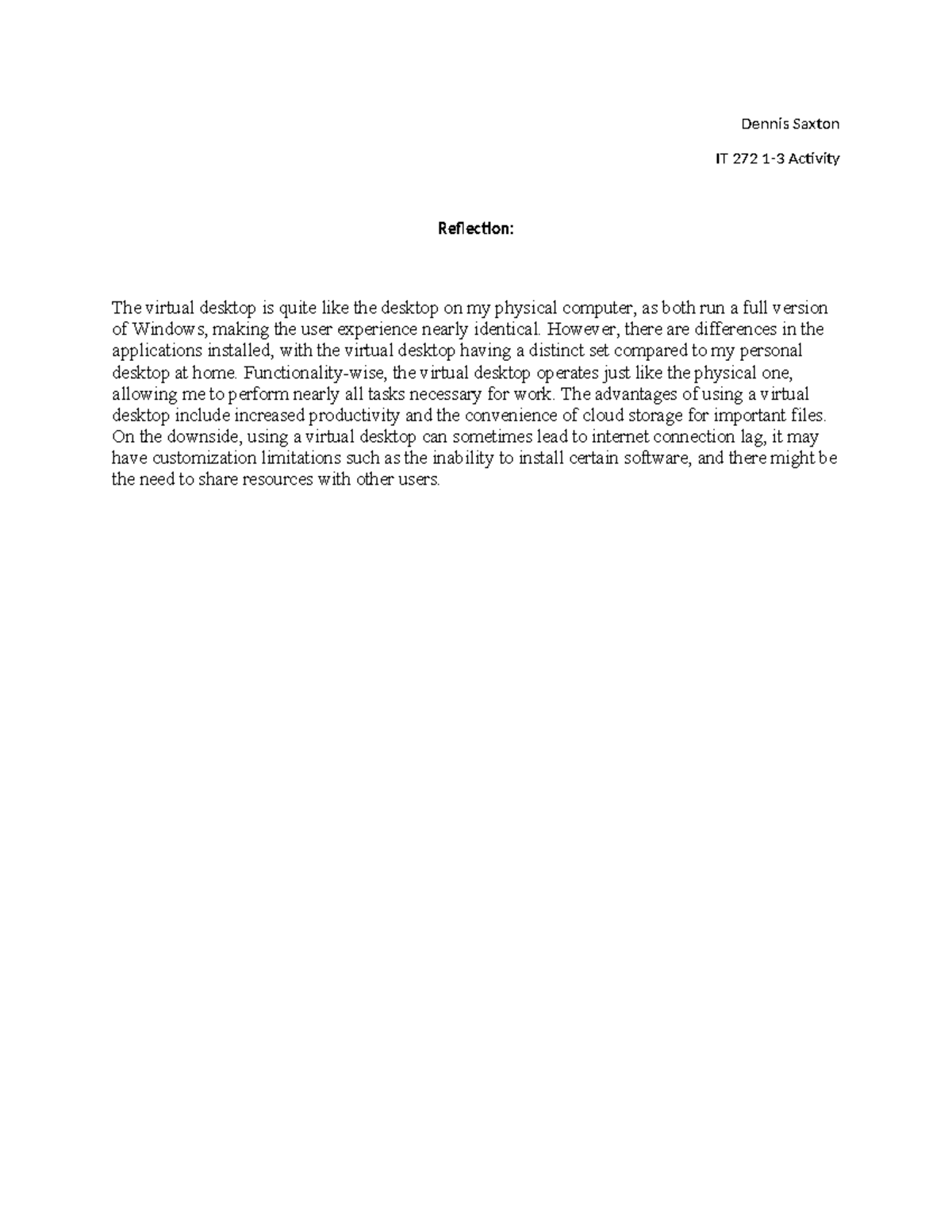 IT 272 1 3 Activity Reflection - Dennis Saxton IT 272 1-3 Activity ...