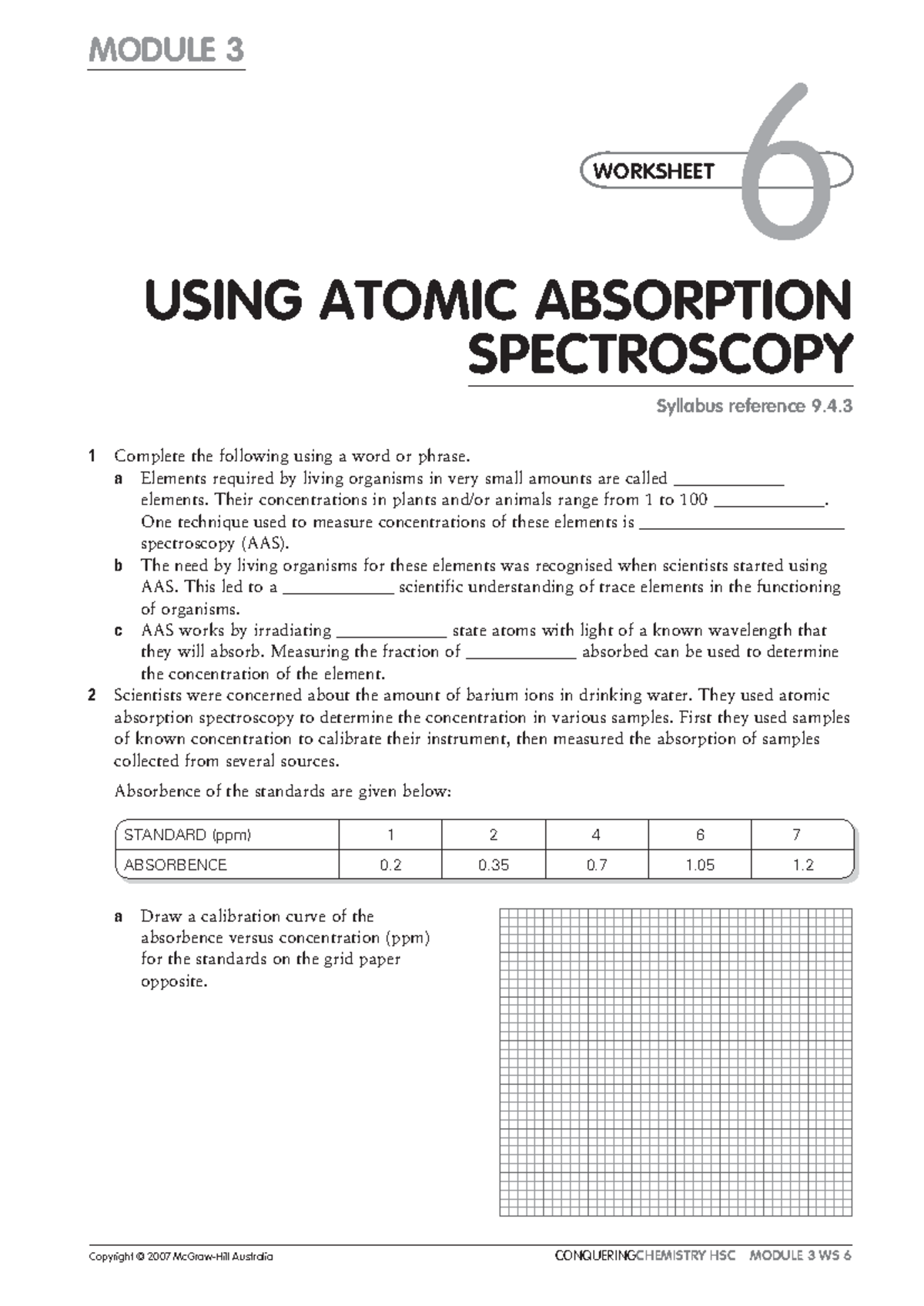 009 AAS Worksheet - Atomic absorption spec - WORKSHEET MODULE 3 6 USING ...