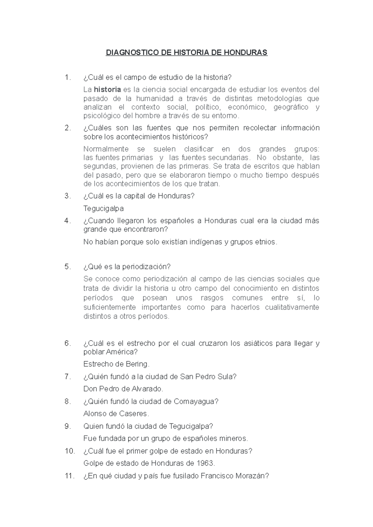 Diagnostico - Ndkdkdk - DIAGNOSTICO DE HISTORIA DE HONDURAS ¿Cuál es el ...