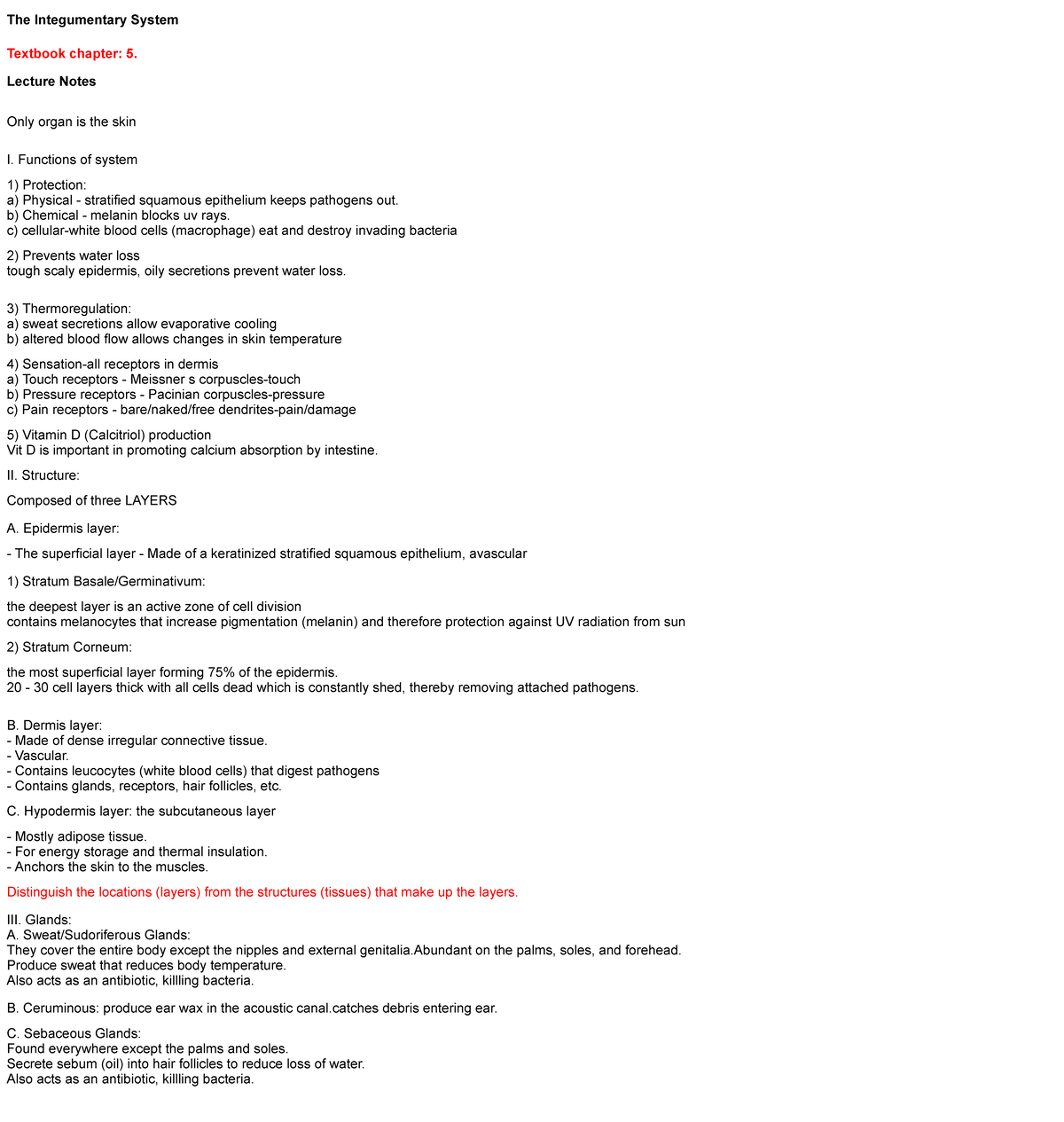 Integumentary system Lecture Notes - The Integumentary System Textbook ...