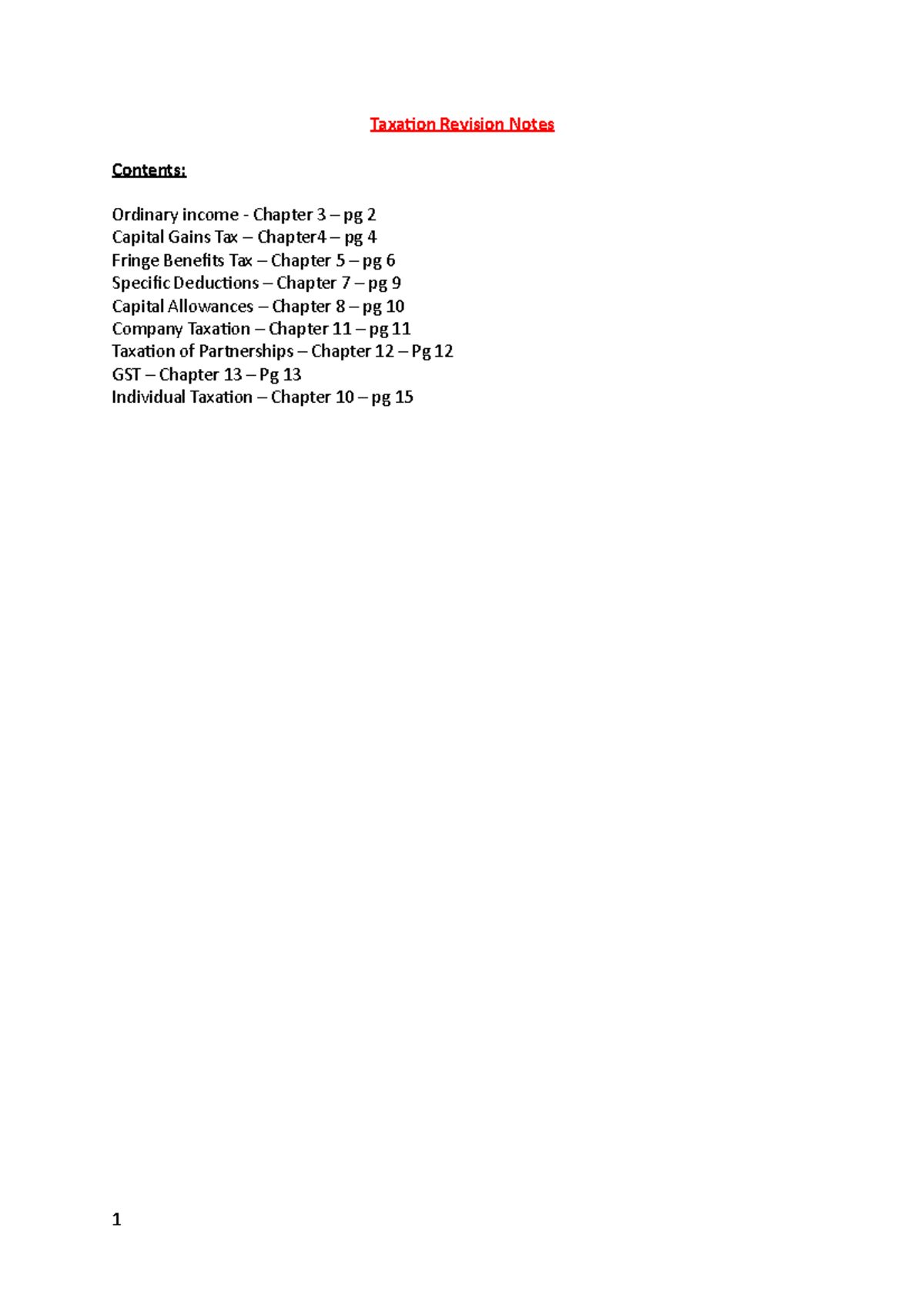 Taxation Revision Notes - Taxation Revision Notes Ordinary income ...