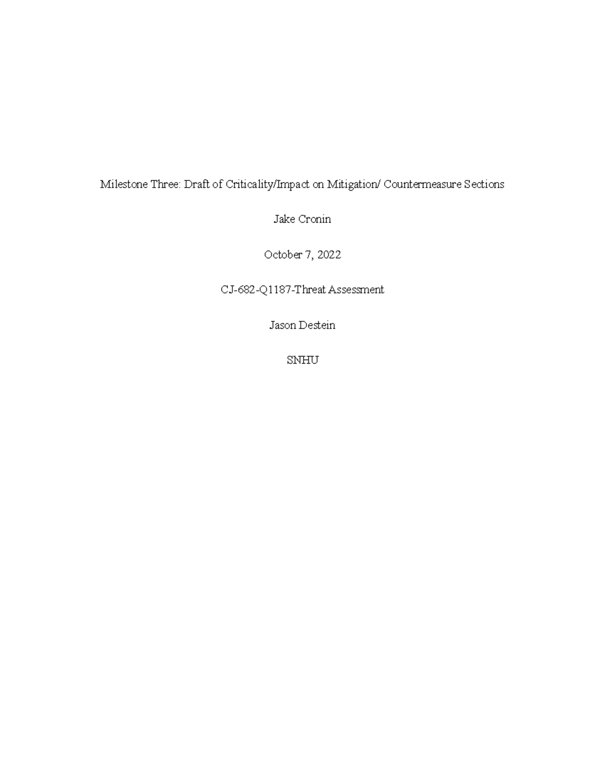 Milestone Three Draft of Criticality and Impact and Mitigation and ...