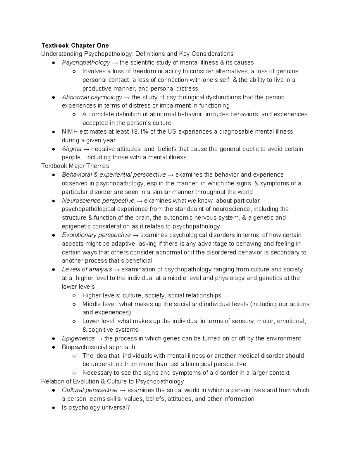 Adult Abnormal Behavior - readings unit 1 - Textbook Chapter One ...