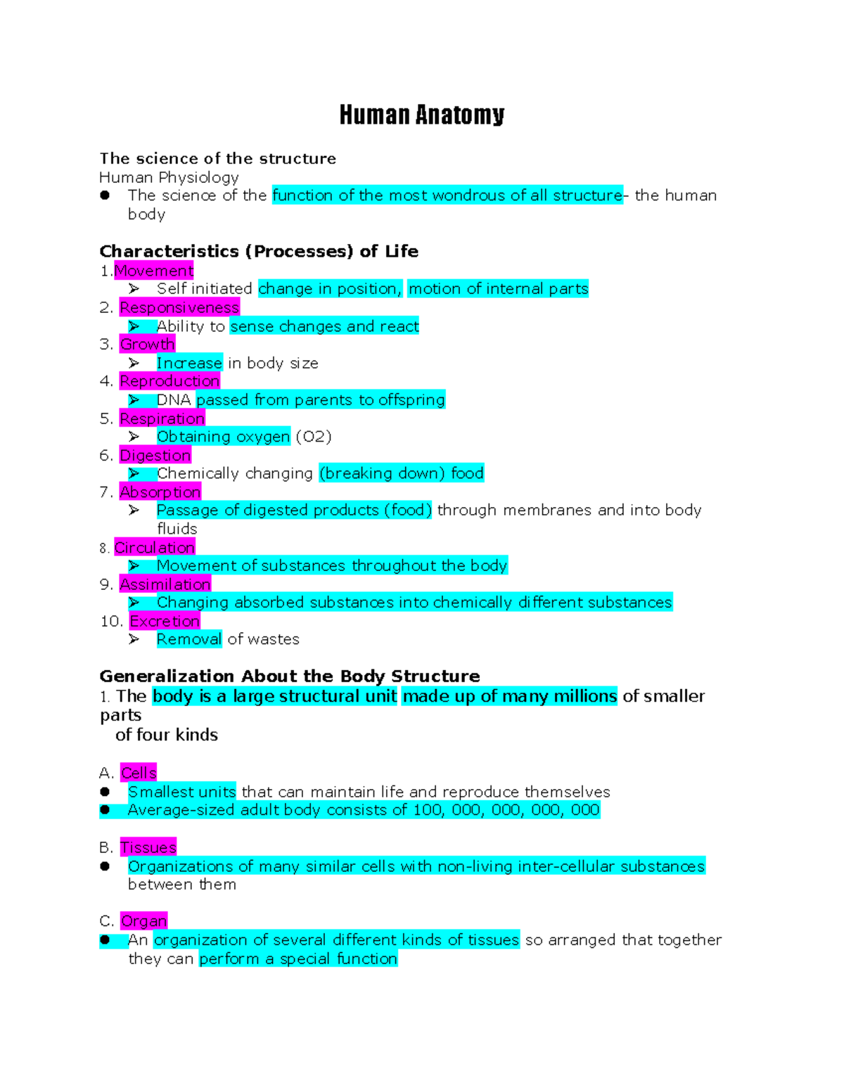 Human-Anatomy- Intro - Human Anatomy The science of the structure Human ...