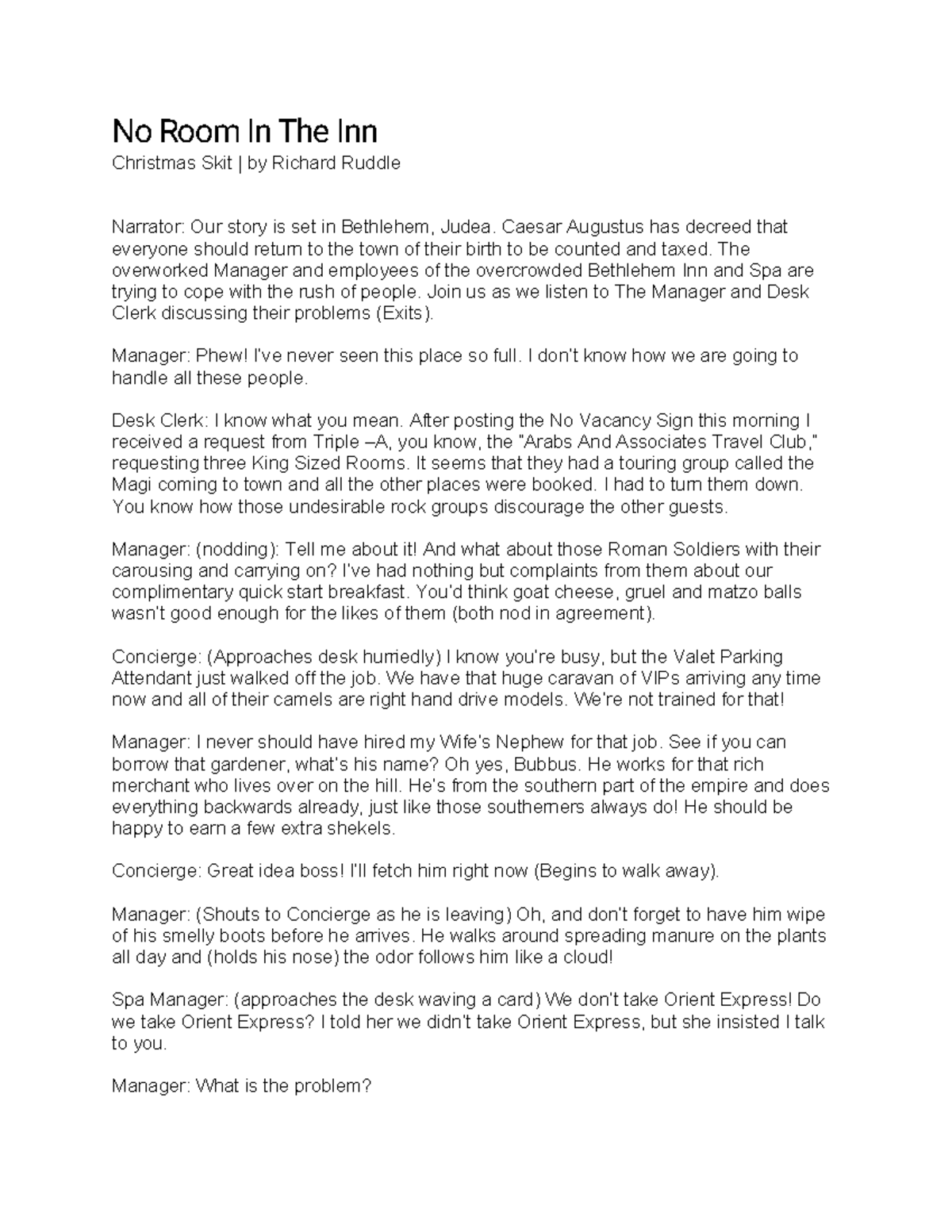 No Room In The Inn - not available - No Room In The Inn Christmas Skit ...