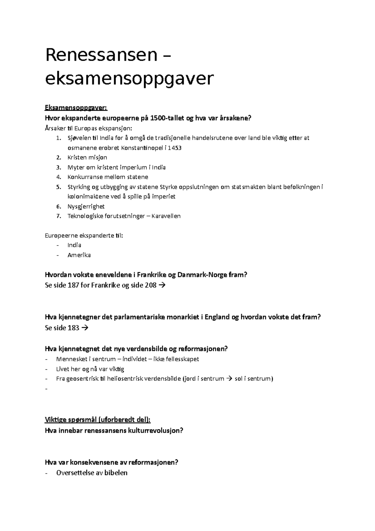 Renessansen-eksamensoppgaver - Renessansen – eksamensoppgaver Eksamensoppgaver: Hvor ekspanderte ...