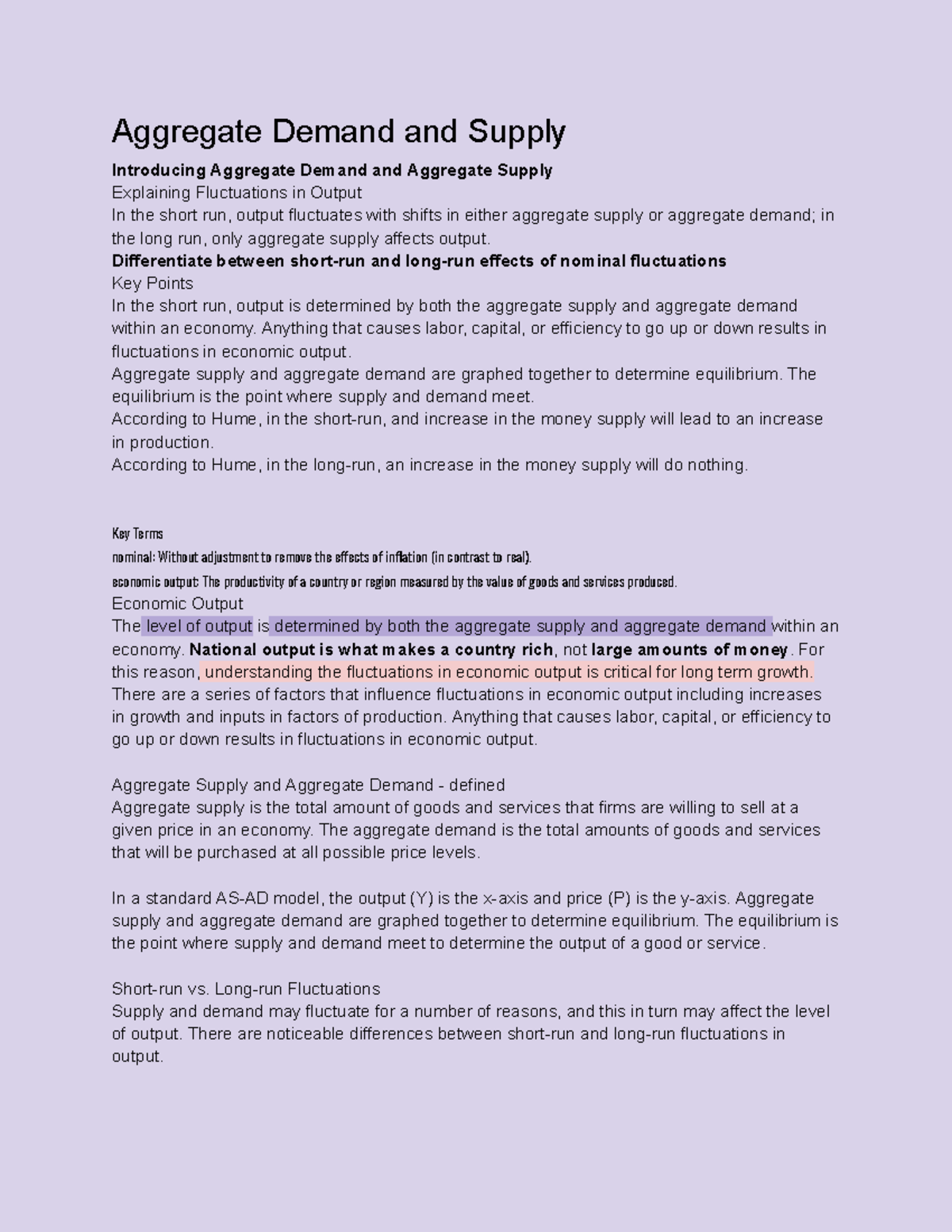 Untitled document - Aggregate Demand and Supply Introducing Aggregate ...