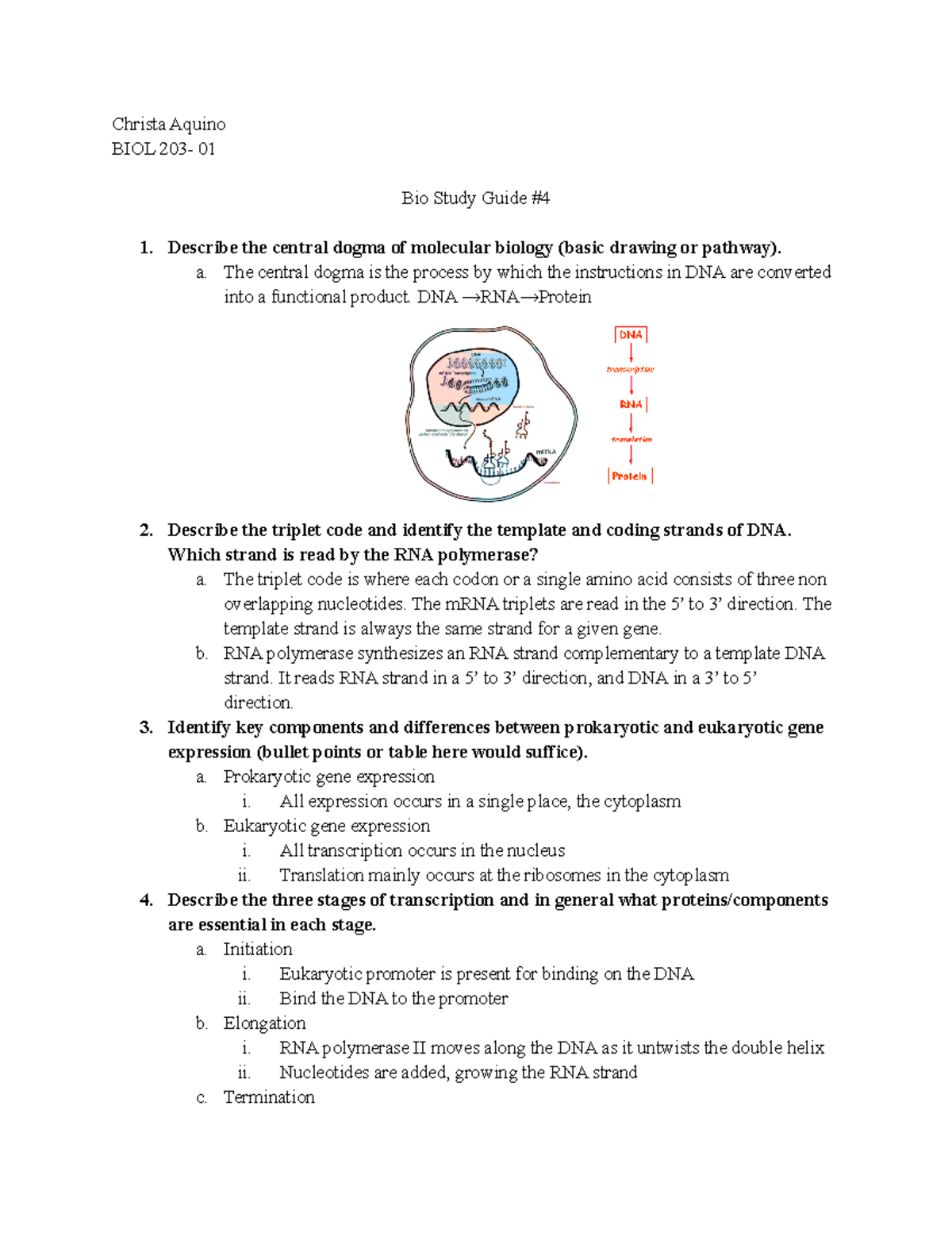 Bio Study Guide #4 - Christa Aquino BIOL 203- 01 Bio Study Guide # 1 ...
