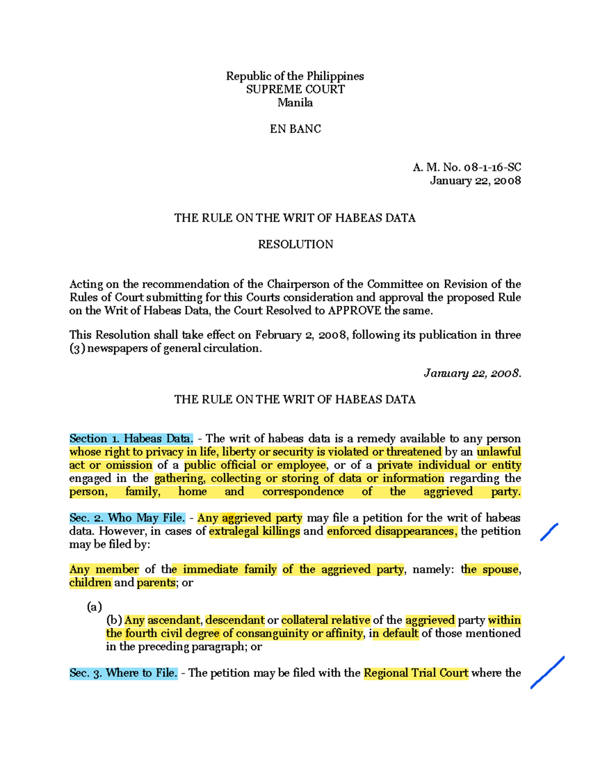 Rule on Habeas Data - Republic of the Philippines SUPREME COURT Manila ...