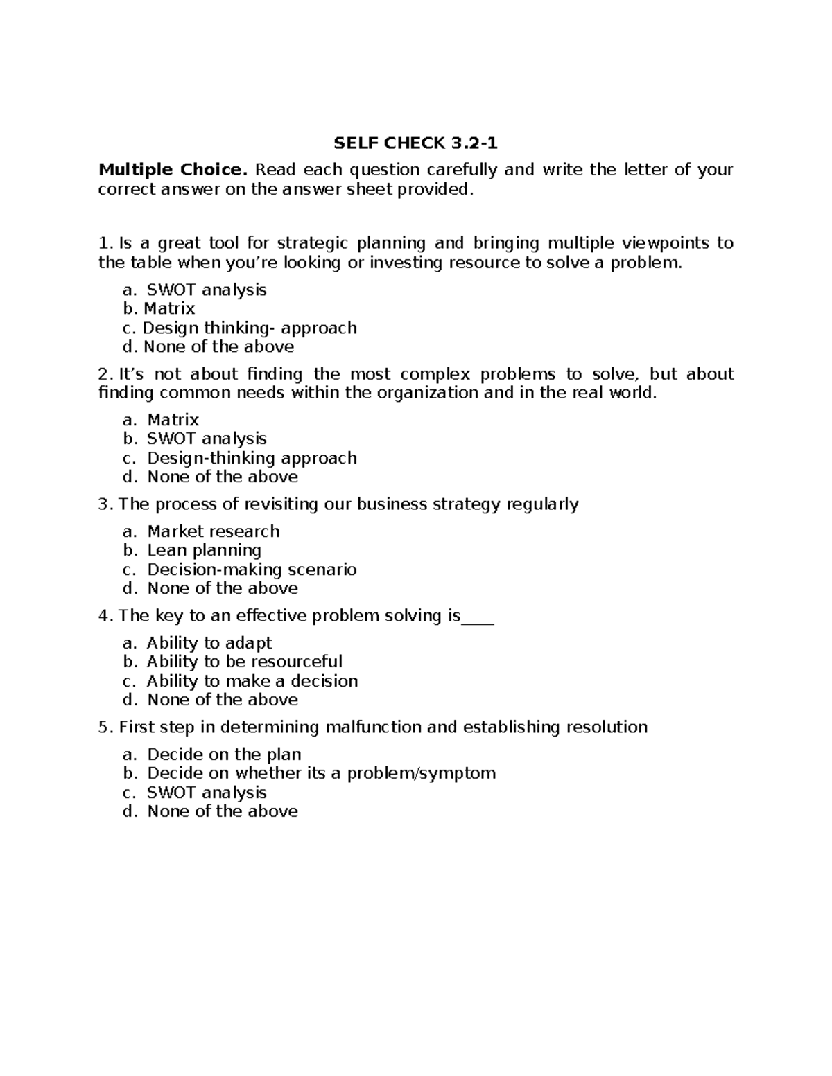 Self- Check 3work team - SELF CHECK 3 .2- Multiple Choice. Read each ...